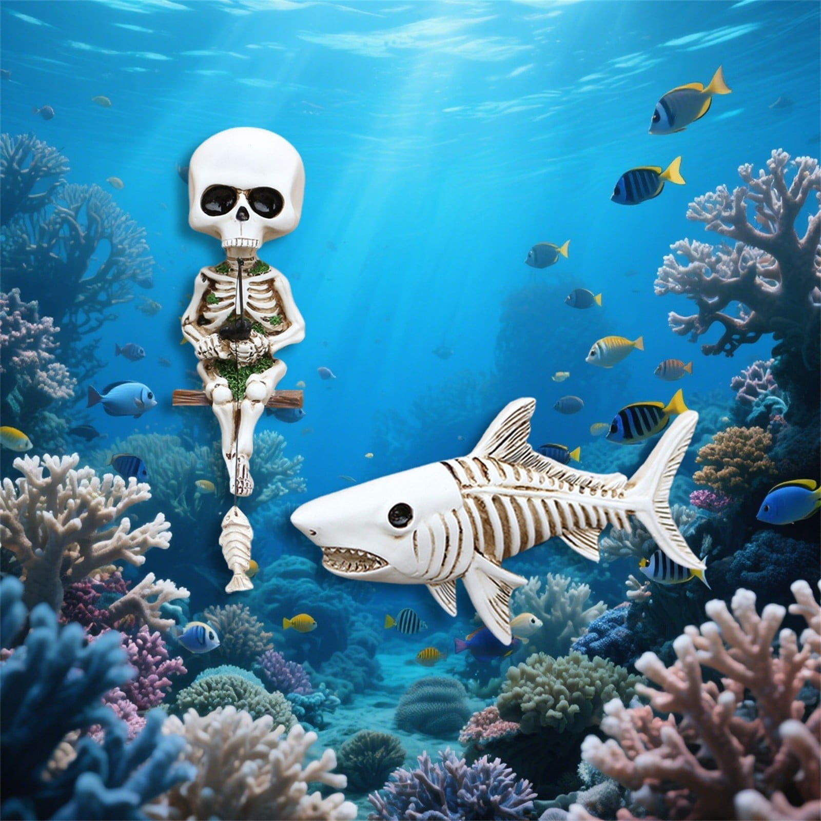 DISTINCTIVE STYLE Fishing Skeleton Statue, 4.3 Inch Mini Skull ...