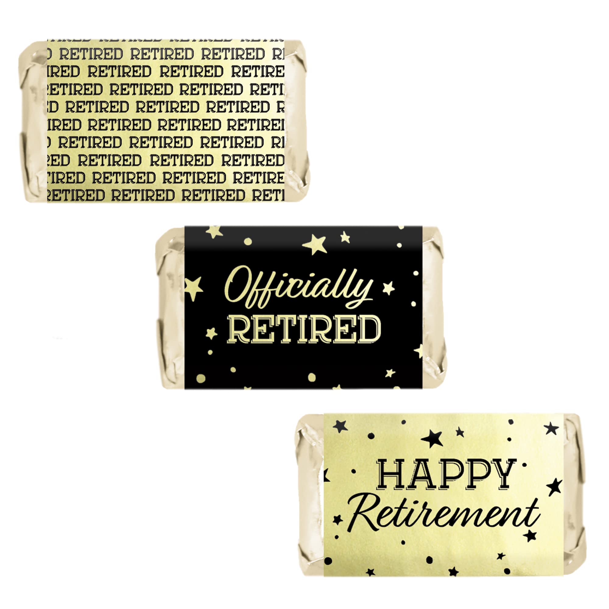 DISTINCTIVS Black and Gold Retirement Mini Candy Bar Wrappers - 45 ...