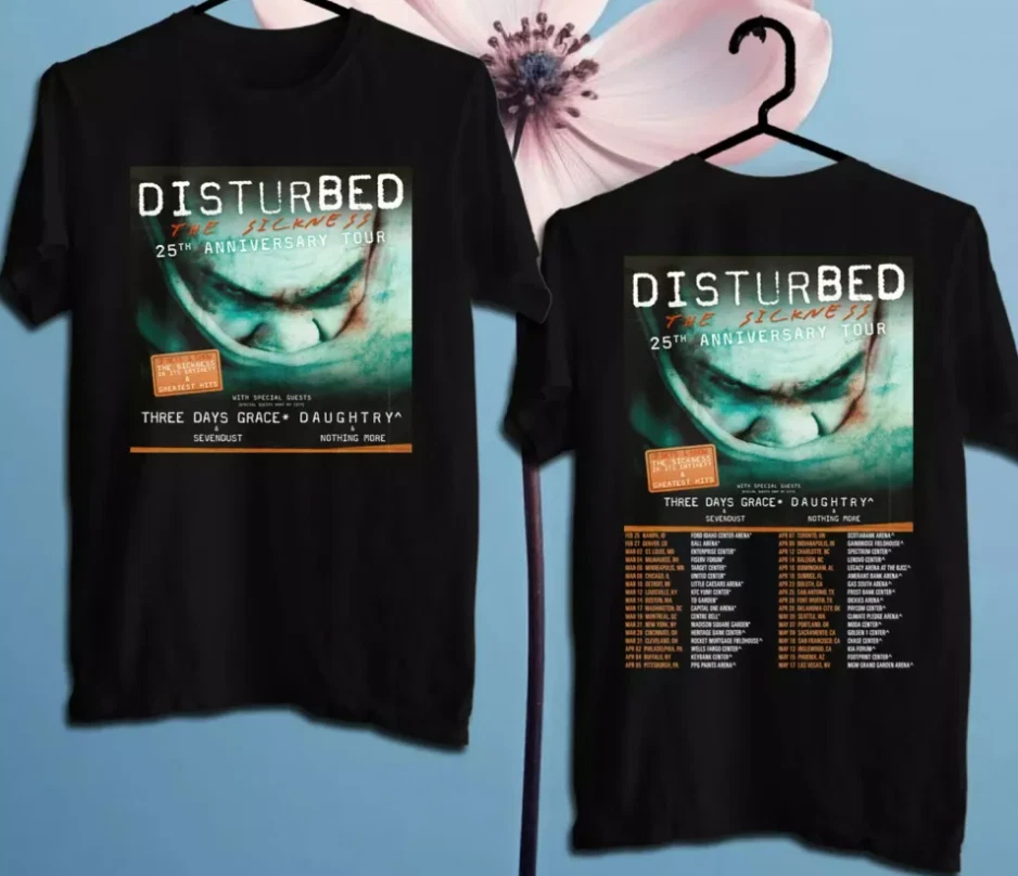 DISTURBED THE SICKNESS 25TH ANNIV NORTH AMERICAN TOUR 2025 TSHIRT ...