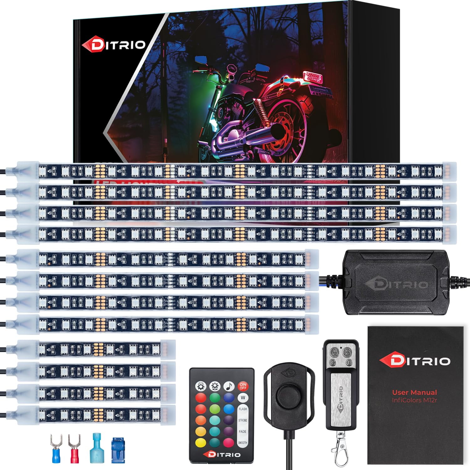 DITRIO 12pcs Underglow RGB DHF10 LED Strip Light Kit DC 12V with 2 Red ...