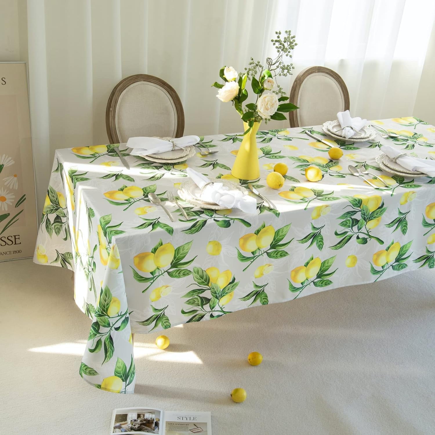 DIVA EN CAMINO DEC Lemon Pattern Tablecloth 60x120 Inch, Spill Proof ...