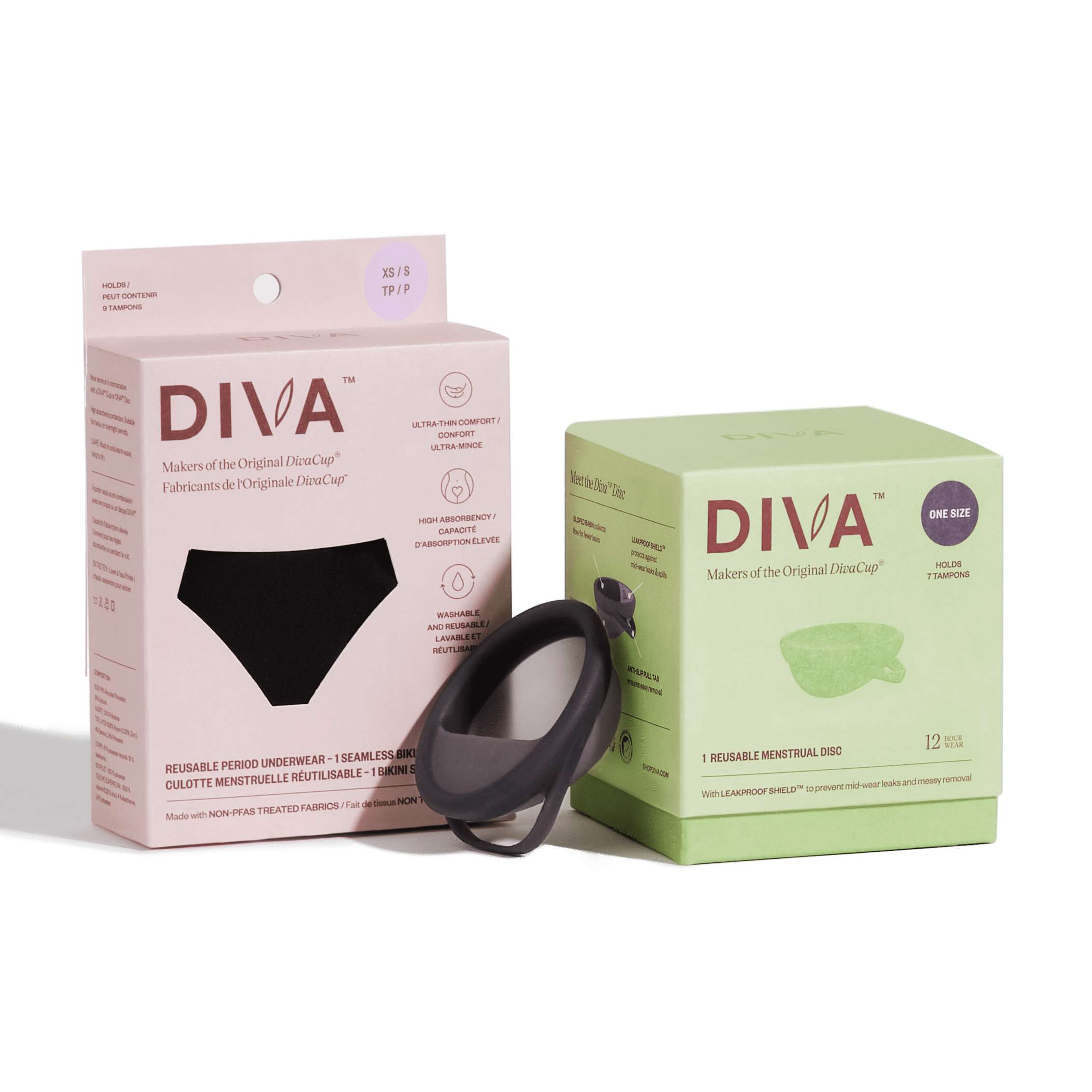 DIVA Reusable Period Underwear - Black Bikini XS-S + DIVA Disc Bundle ...