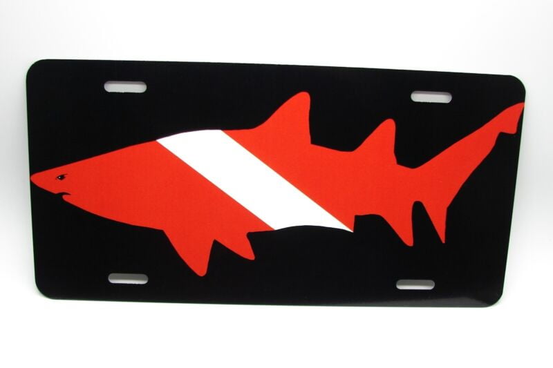 DIVE FLAG METAL CAR LICENSE PLATE SHARK THEME SCUBA DIVER FLAG ...