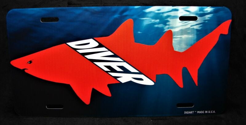 DIVE FLAG METAL CAR LICENSE PLATE SHARK THEME SCUBA DIVER FLAG ...