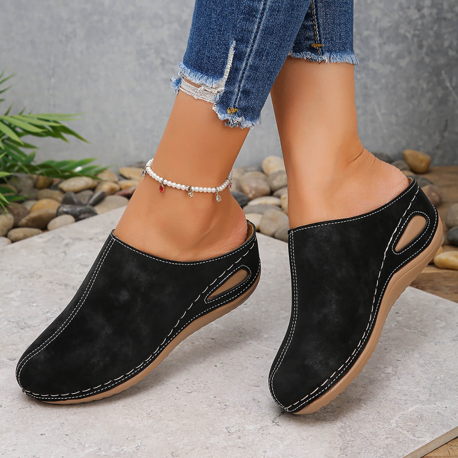 DIVVce Closed Toe Mule Shoes Women Suede Comfortable Slip On Casual ...