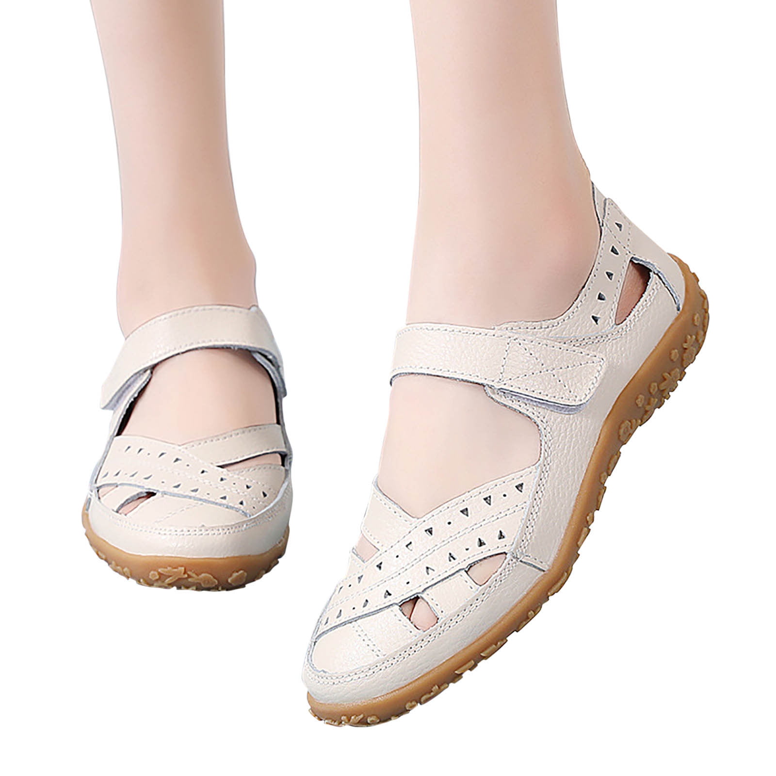 DIVVce Closed Toe Sandals For Women Leather Cutout Adjustable Strap ...