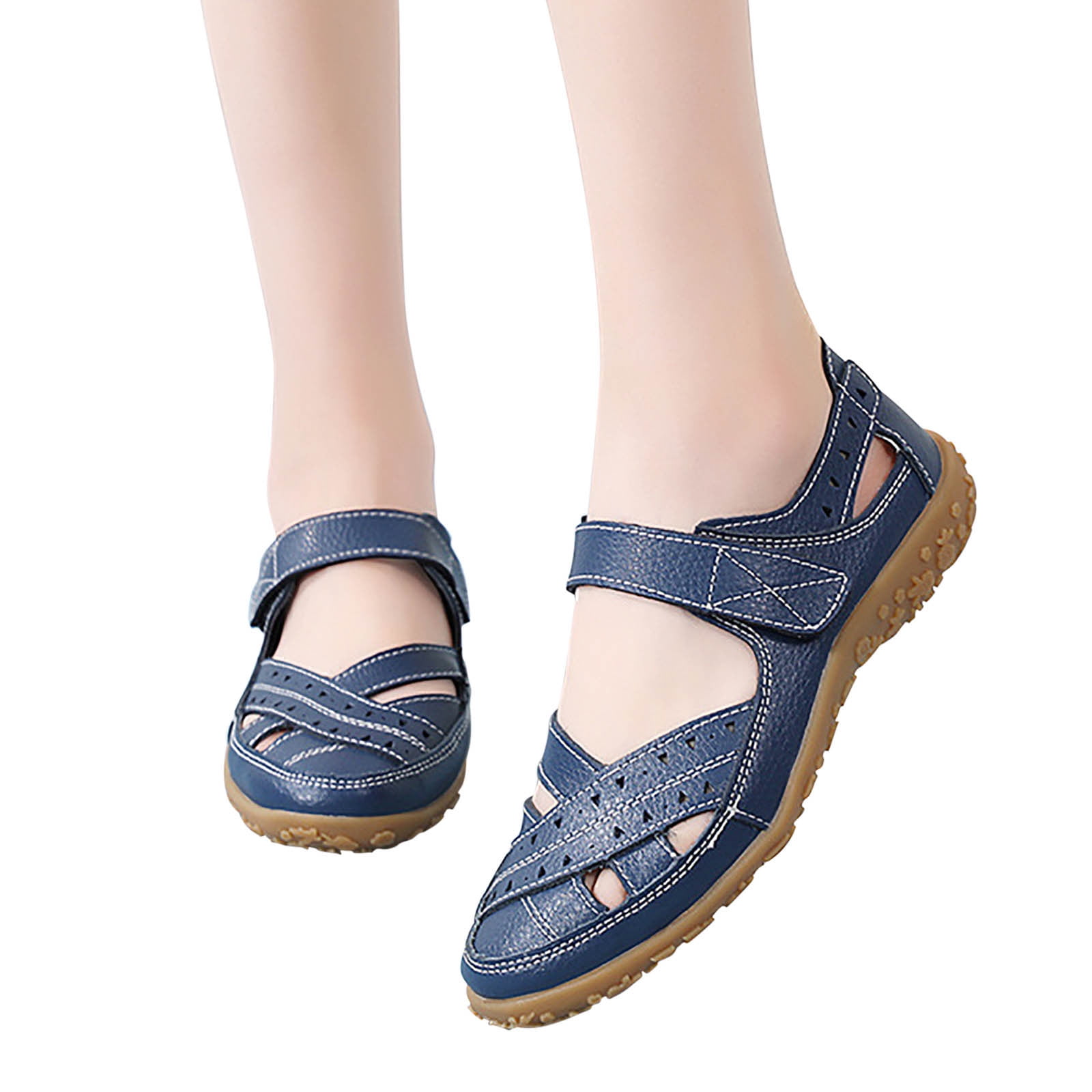 DIVVce Closed Toe Sandals For Women Leather Cutout Adjustable Strap ...