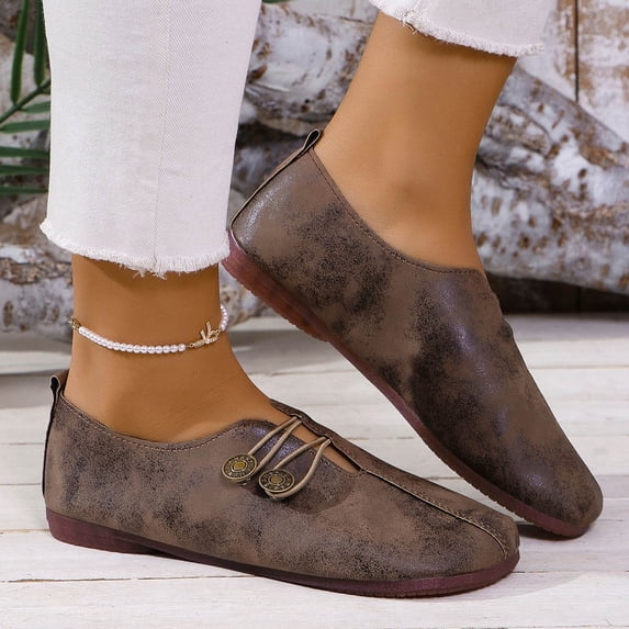 DIVVce Metal Button Suede Slip On Flats For Women Closed Toe ...