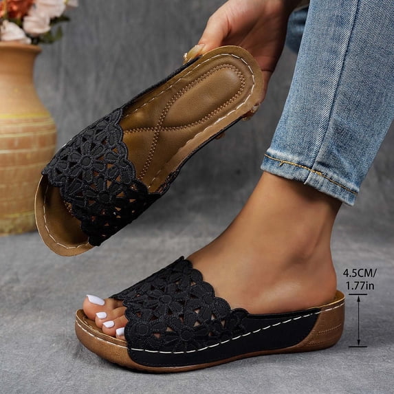 DIVVce Mule Sandals For Women Floral Lace Closed Toe Comfortable Non ...