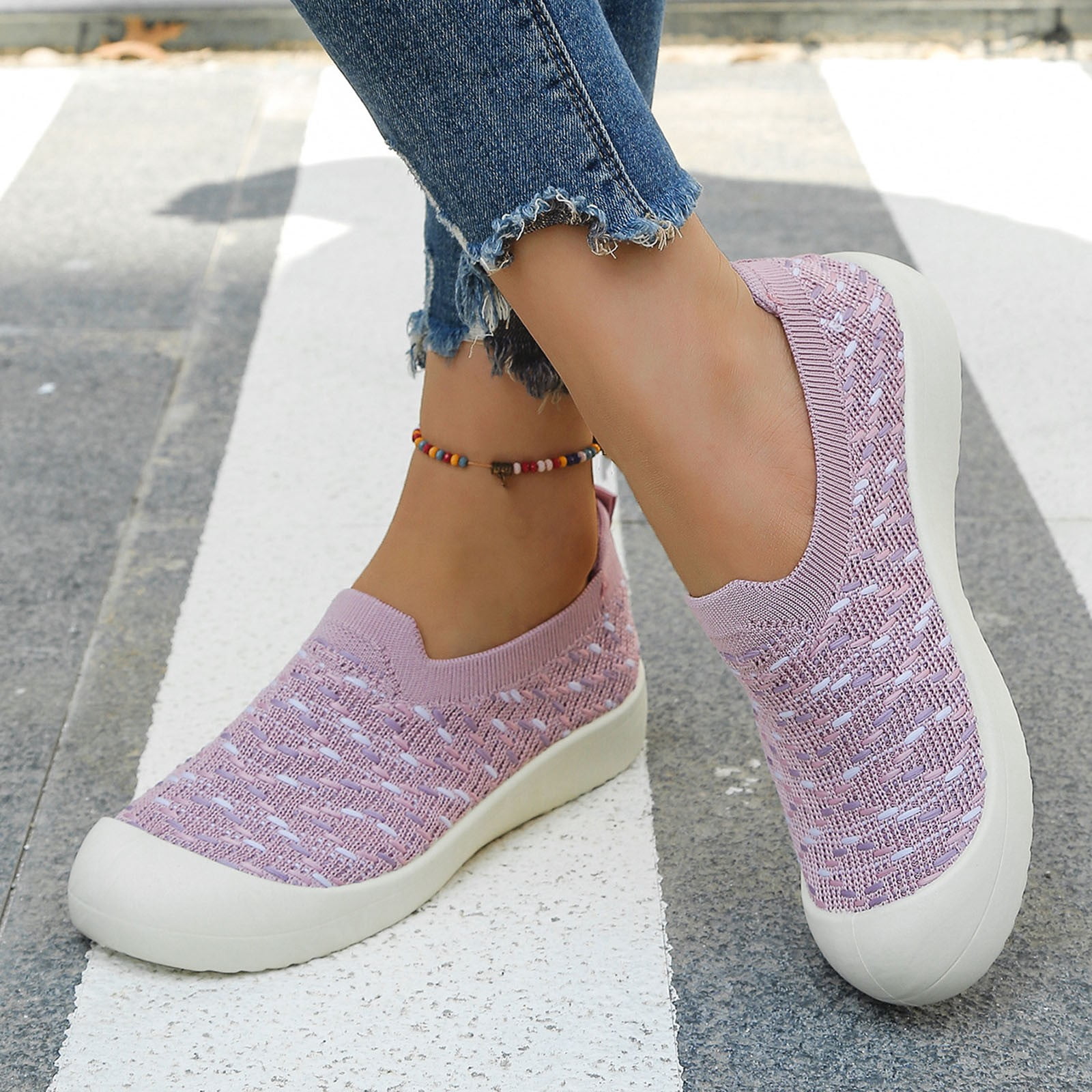 DIVVce Slip On Sneakers Women Breathable Knit Walking Shoes Comfortable ...