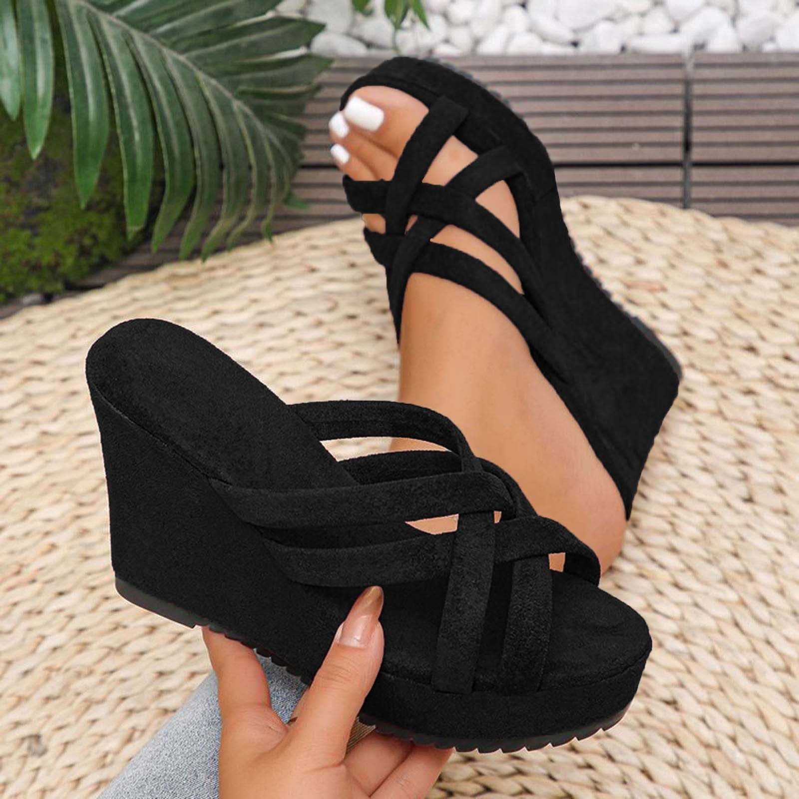 DIVVce Wedge Sandals For Women Crisscross Strap Open Toe Comfortable ...