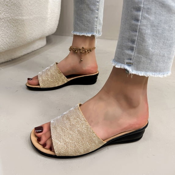 DIVVce Wedge Slide Sandals For Women Glitter Open Toe Comfortable Non ...