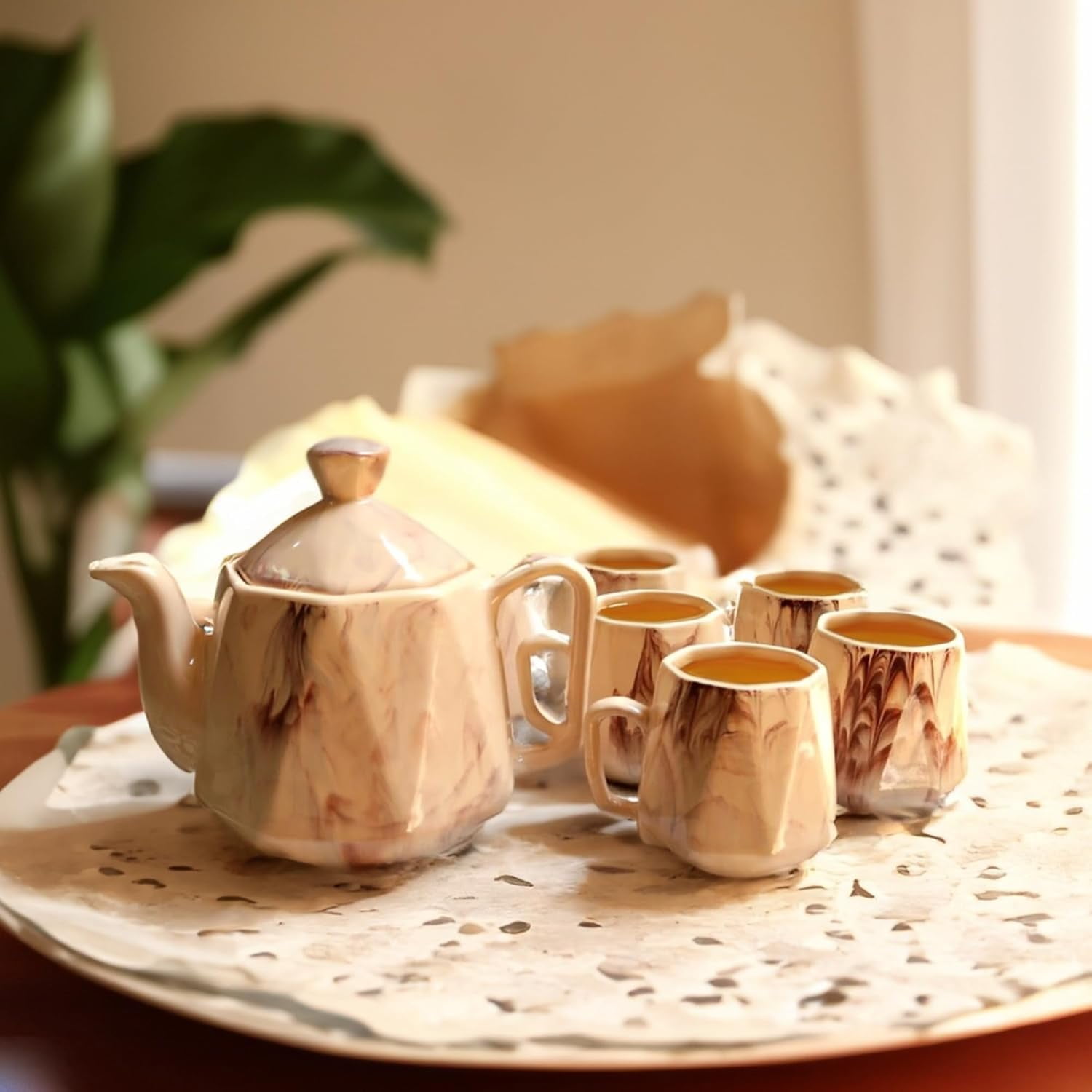 DIVYAKALAA Studio Pottery Handcrafted Ceramic Marble Tea Cup Set with ...