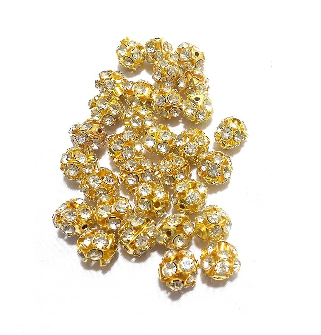 DIVYANA Stone Ball Gold Finish Crystal Shine Beads for Jewellery Making 10 mm 25 - Walmart.com