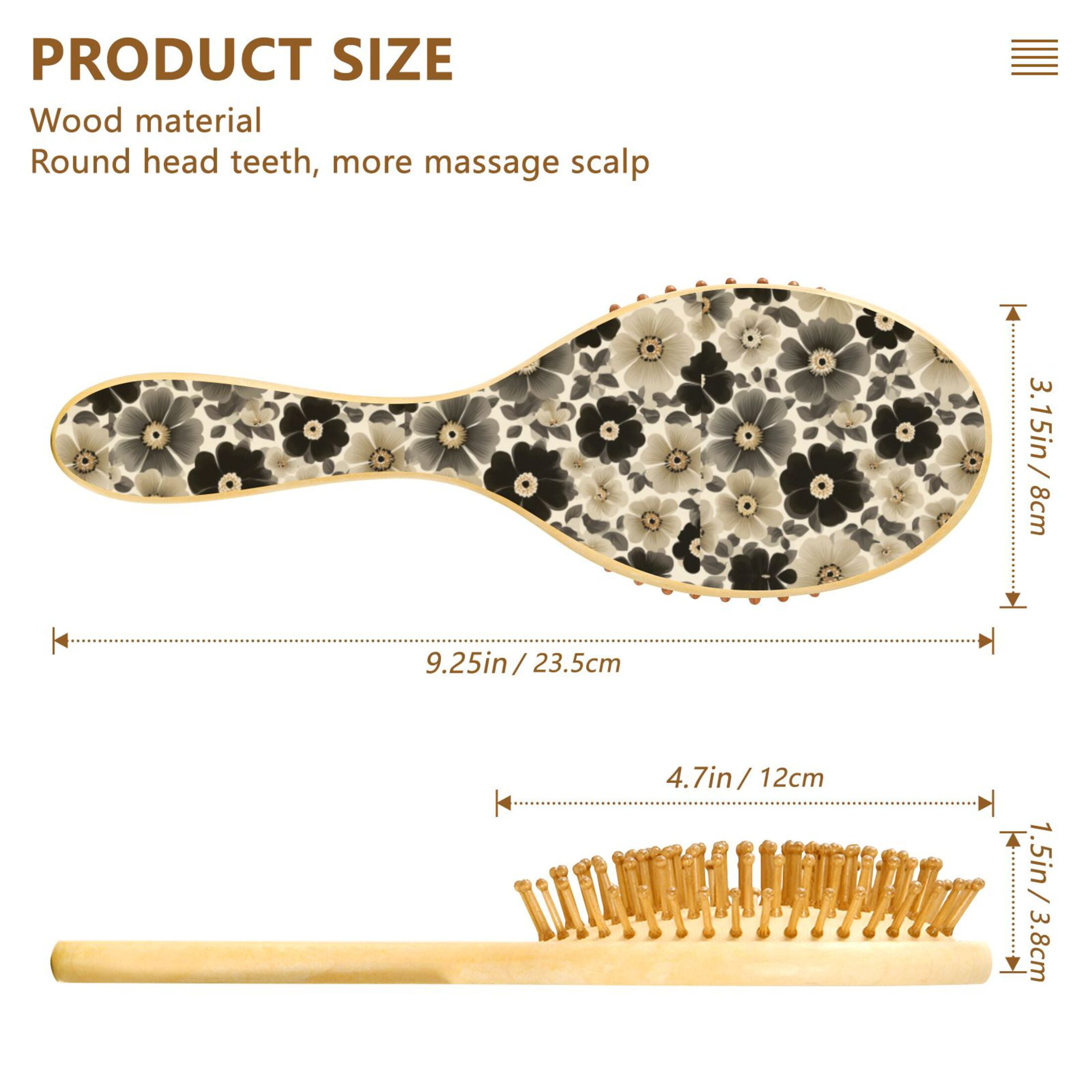 DIXRUYE Soft Hair Brush Hair Smoothing Hair Care Monochrome Floral ...