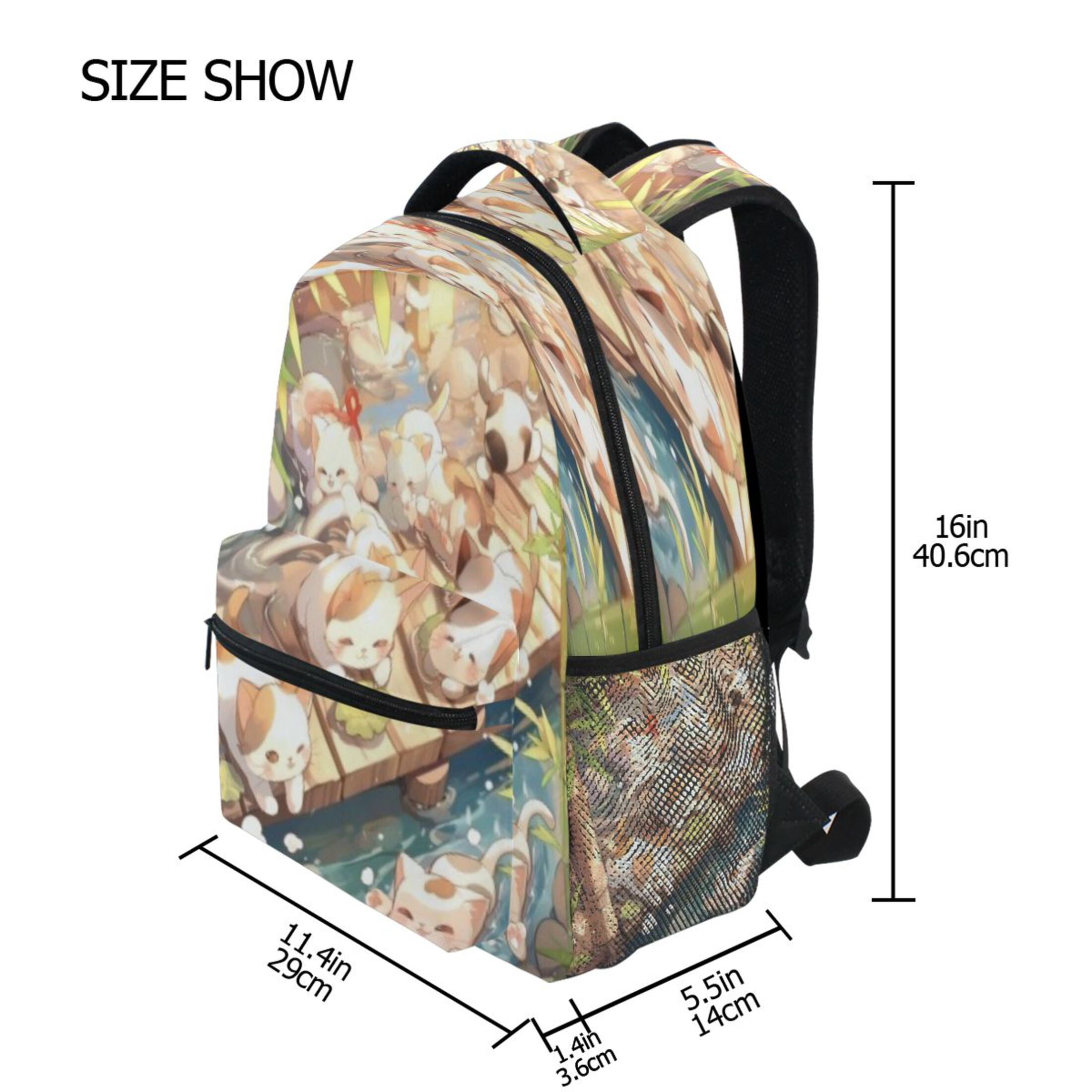 DIXRUYEE Backpack Schoolbag Bamboo Stream Cats Float Pattern 15L/18L 2 ...