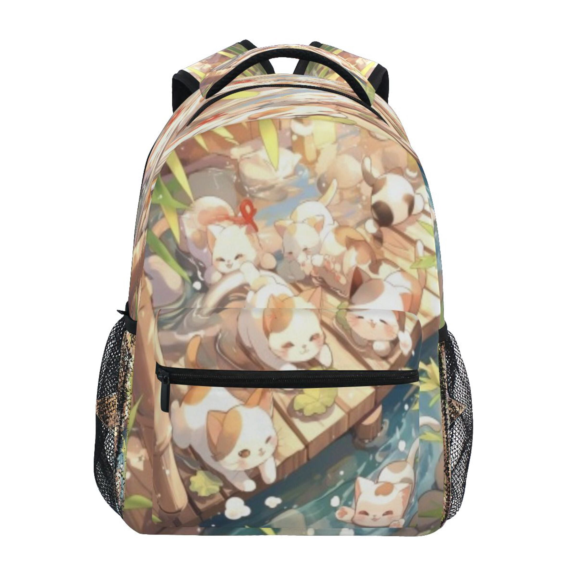 DIXRUYEE Backpack Schoolbag Bamboo Stream Cats Float Pattern 15L/18L 2 ...
