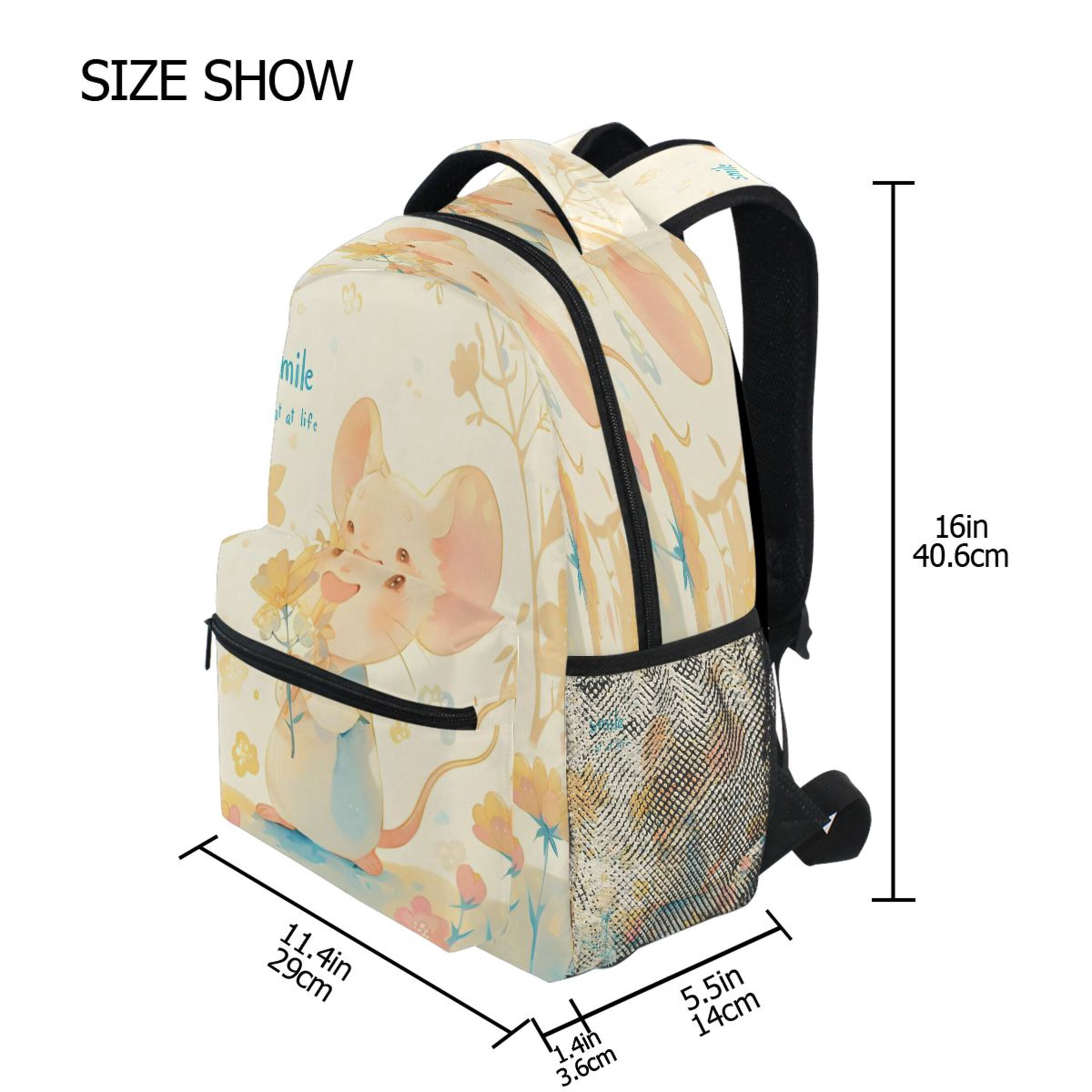DIXRUYEE Backpack Schoolbag Blossom Mouse’s Smile Pattern 15L/18L 2 ...