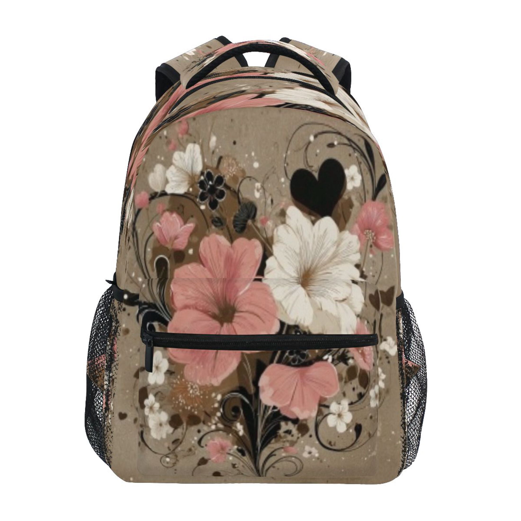DIXRUYEE Backpack Schoolbag Bohemian Floral Heart Collage Pattern 15L ...
