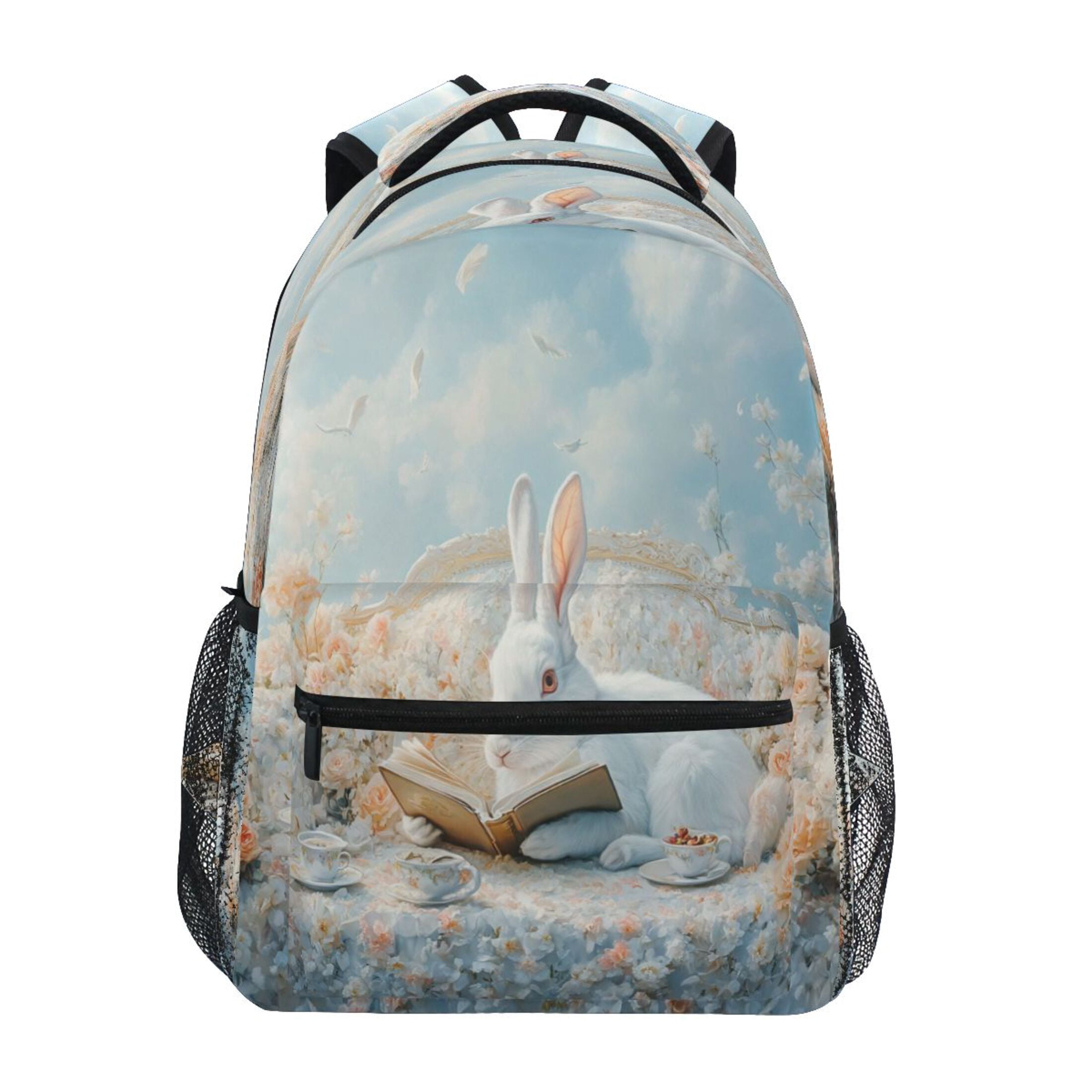 DIXRUYEE Backpack Schoolbag Fairy Tale Bunny Reading Pattern 15L/18L 2 ...