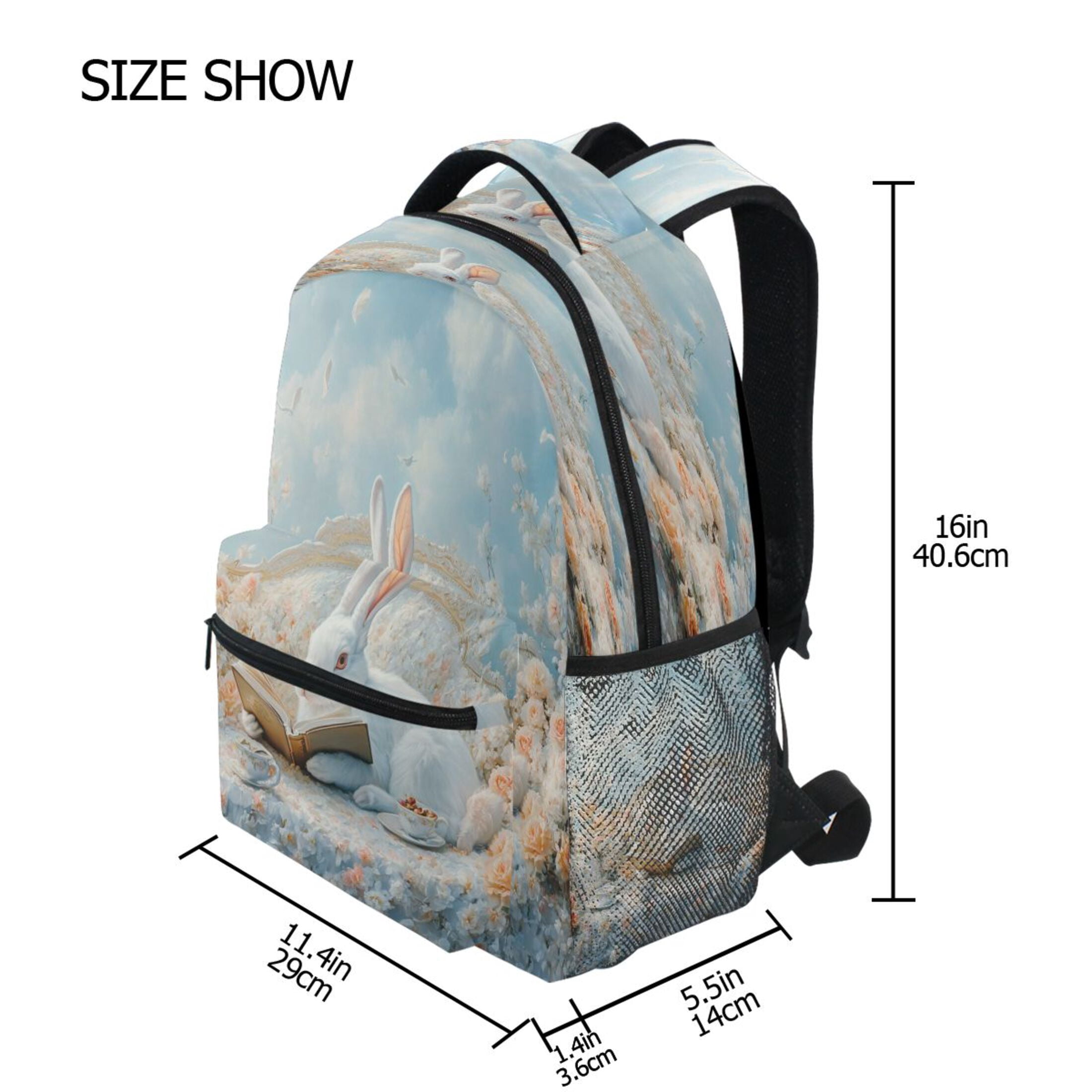 DIXRUYEE Backpack Schoolbag Fairy Tale Bunny Reading Pattern 15L/18L 2 ...