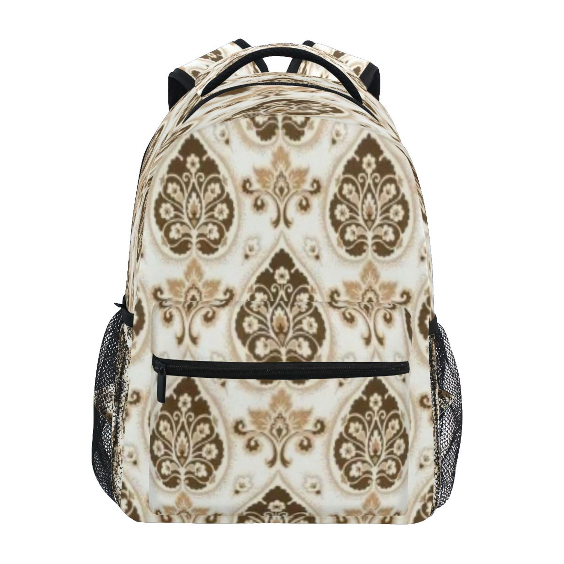 DIXRUYEE Backpack Schoolbag Gold Cream Ornate Damask Pattern 15L/18L 2 ...