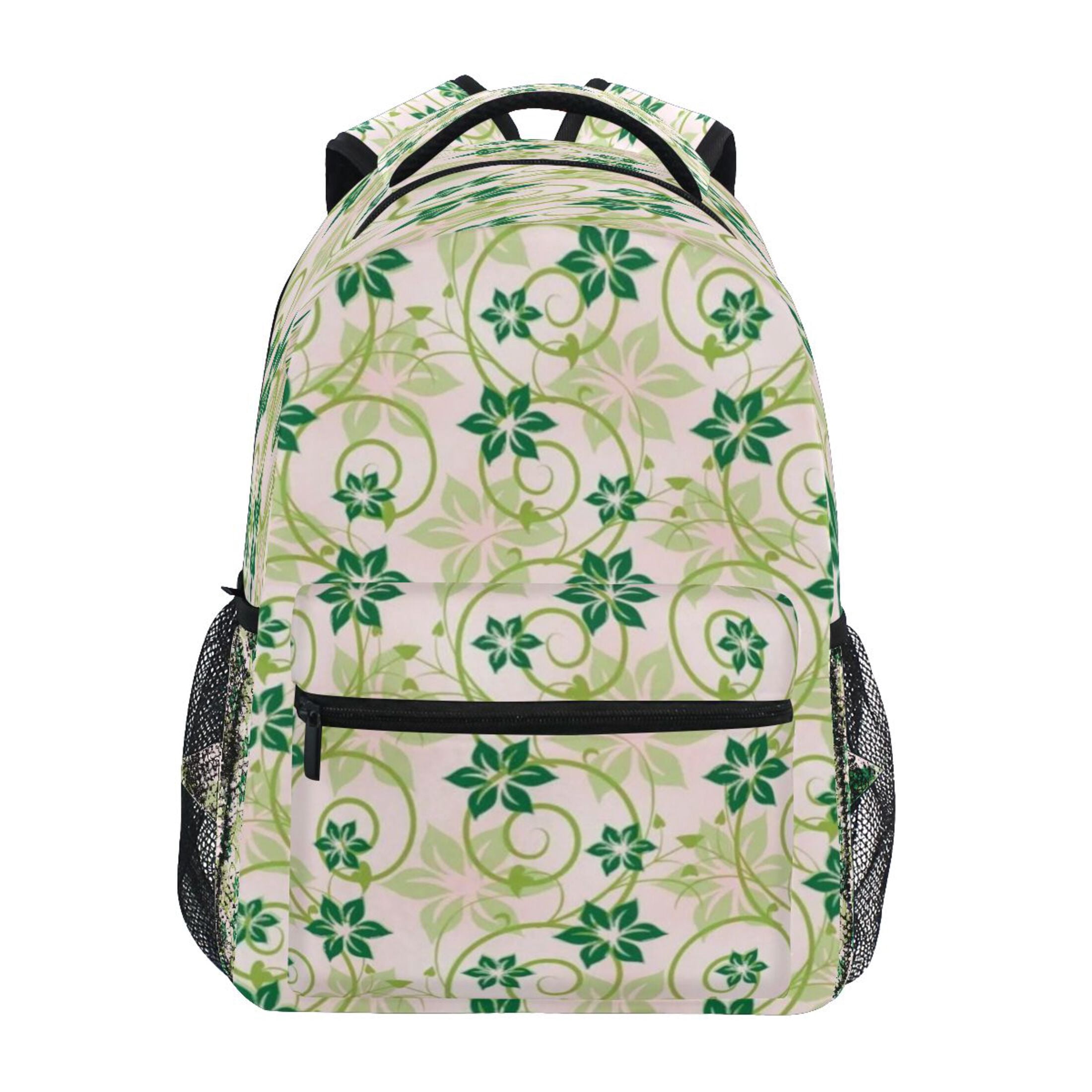 DIXRUYEE Backpack Schoolbag Green Vine Scroll Elegance Pattern 15L/18L ...