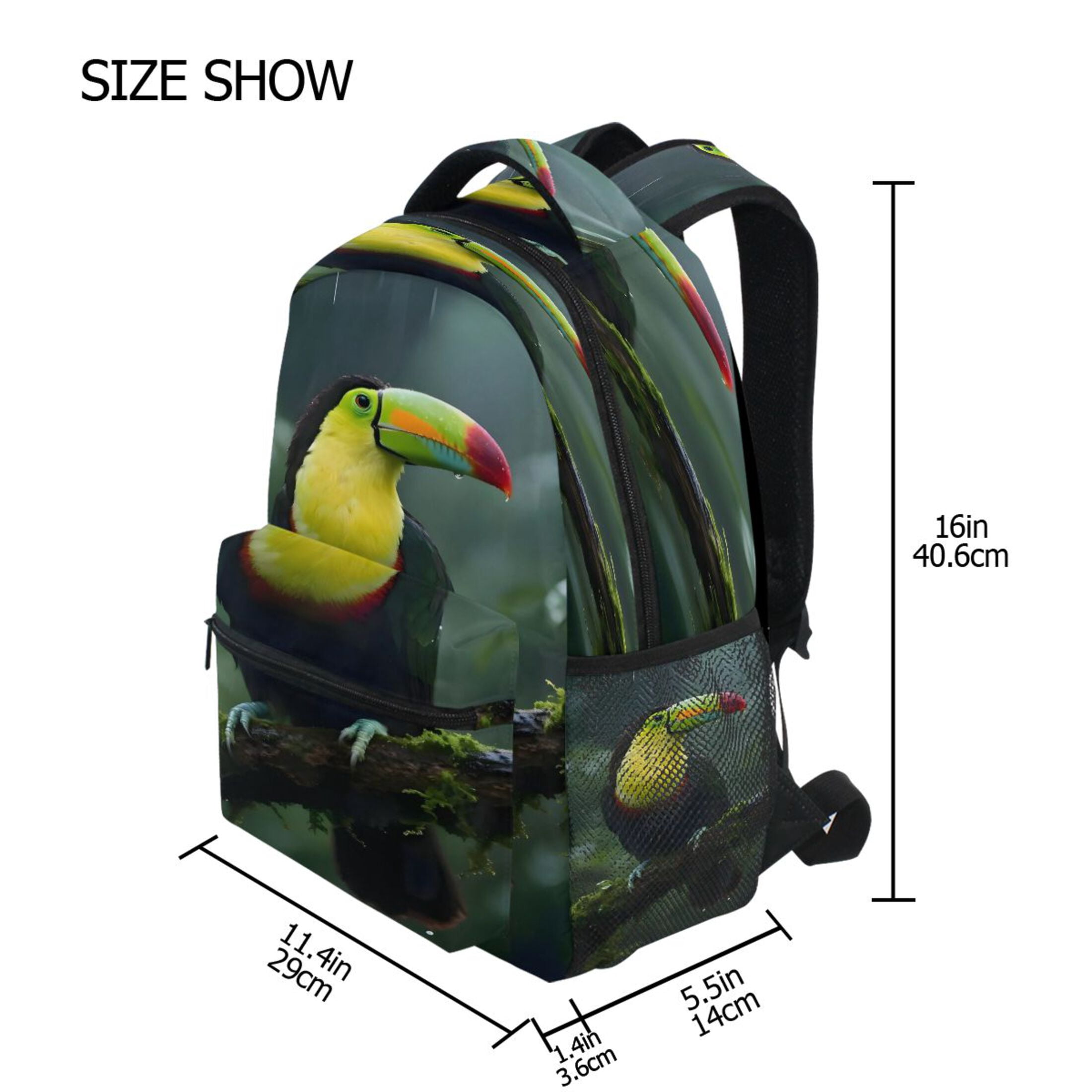 DIXRUYEE Backpack Schoolbag Jungle Toucan Haven Pattern 15L/18L 2-SIZE ...