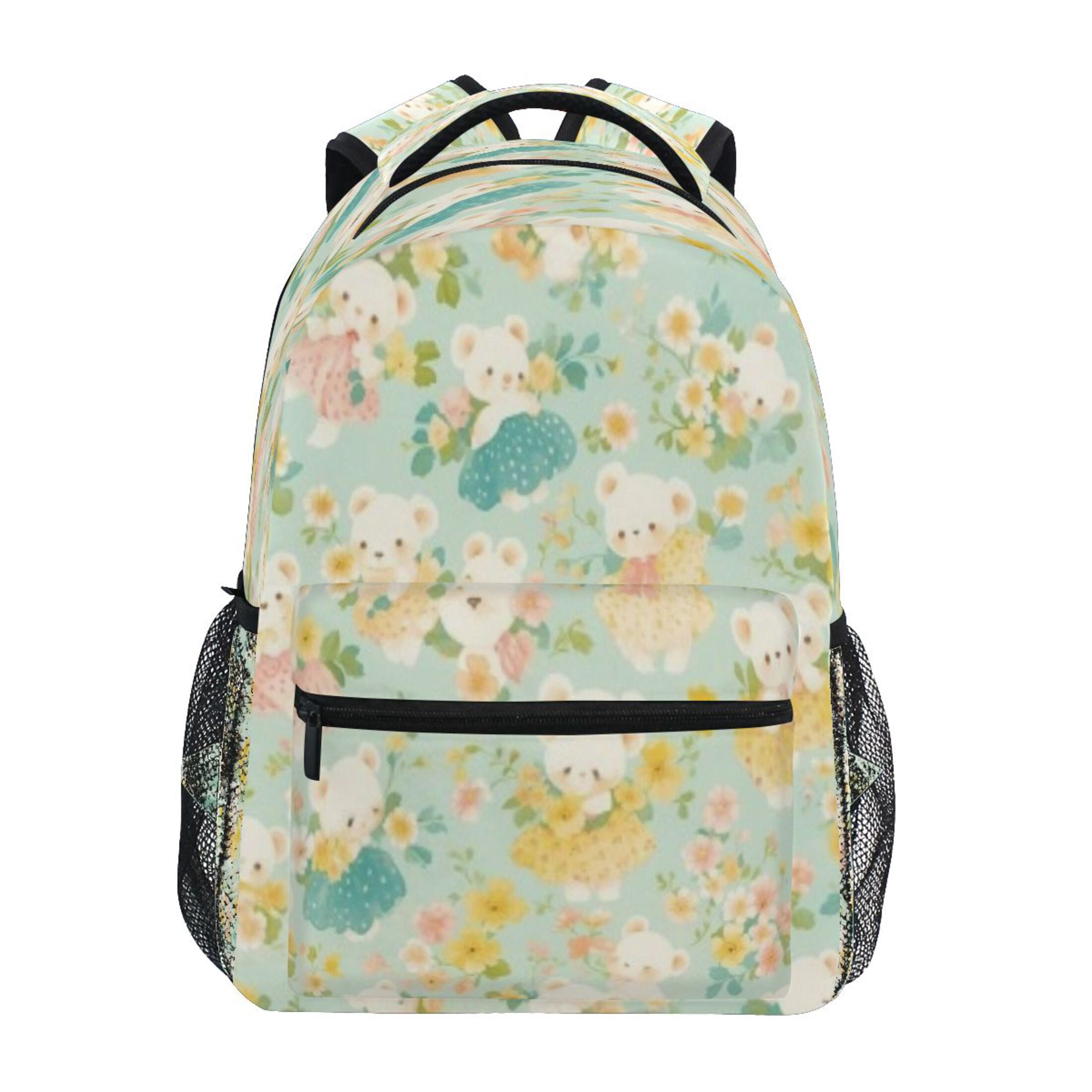 DIXRUYEE Backpack Schoolbag Mint Bear Floral Pattern 15L/18L 2-SIZE ...