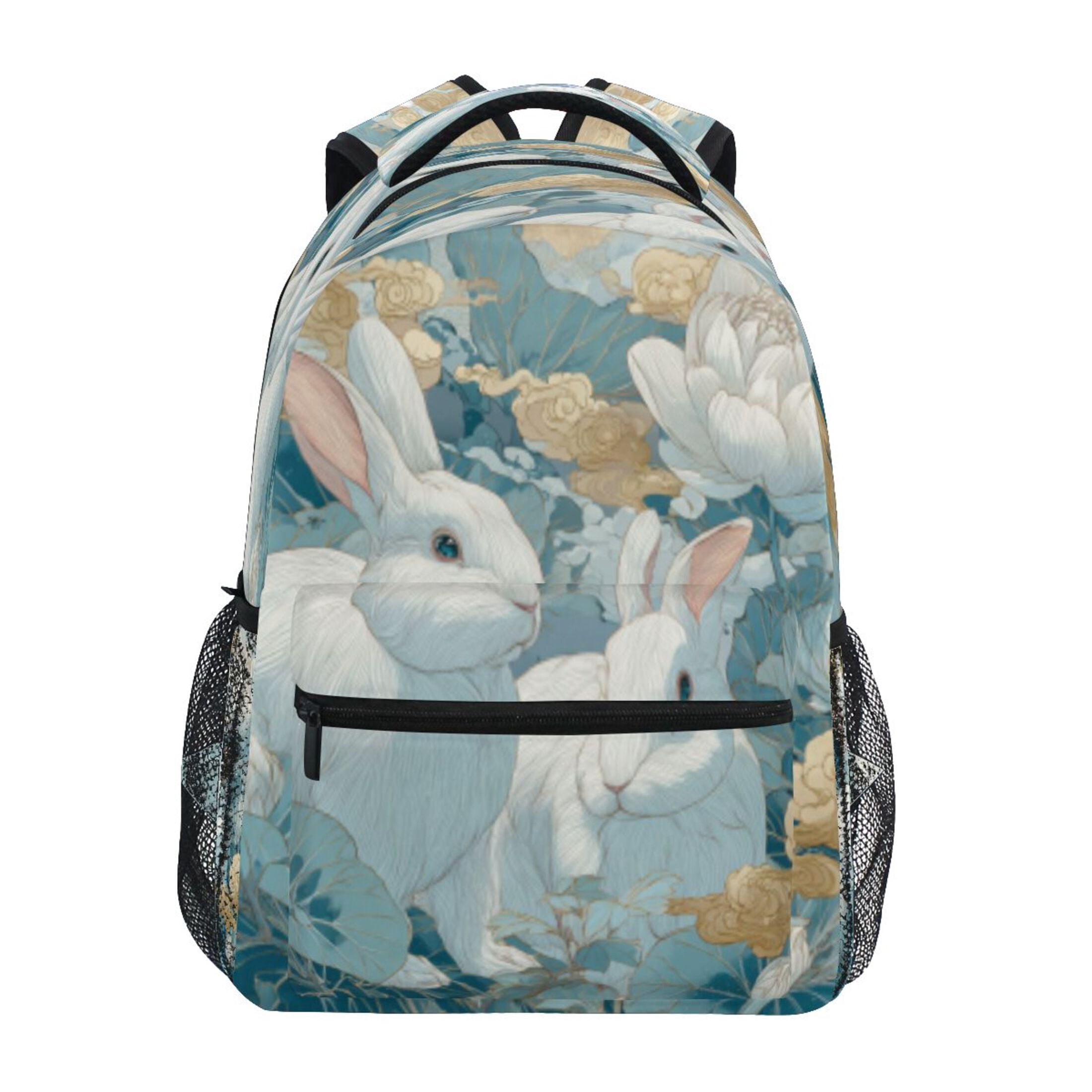 DIXRUYEE Backpack Schoolbag Moonlit Rabbits in Bloom Pattern 15L/18L 2 ...