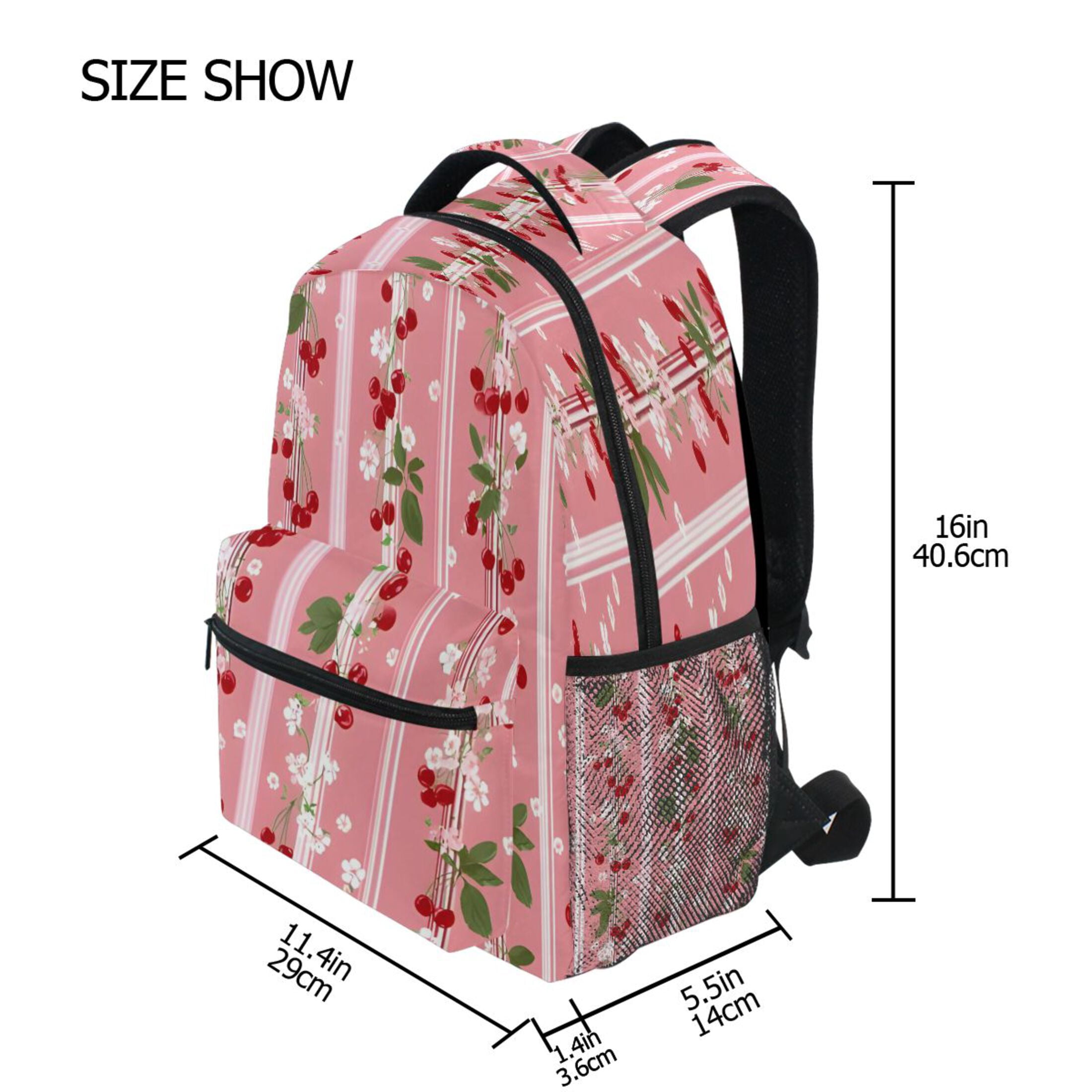 DIXRUYEE Backpack Schoolbag Pink-stripe Berry Leaf Pattern 15L/18L 2 ...