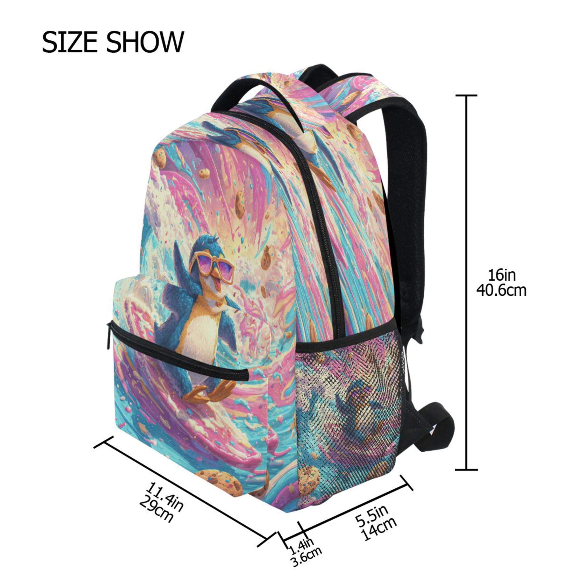 DIXRUYEE Backpack Schoolbag Psychedelic Cookie Surf Penguin Pattern 15L ...