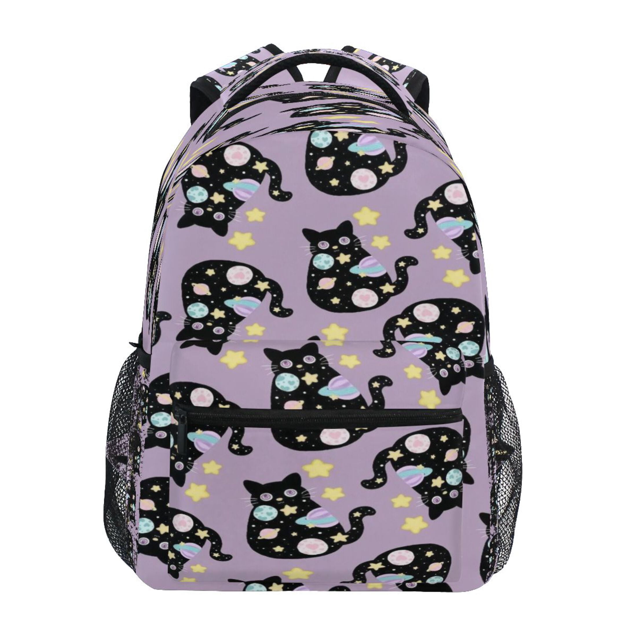 DIXRUYEE Backpack Schoolbag Purple Cat Silhouette Maze Pattern 15L/18L ...