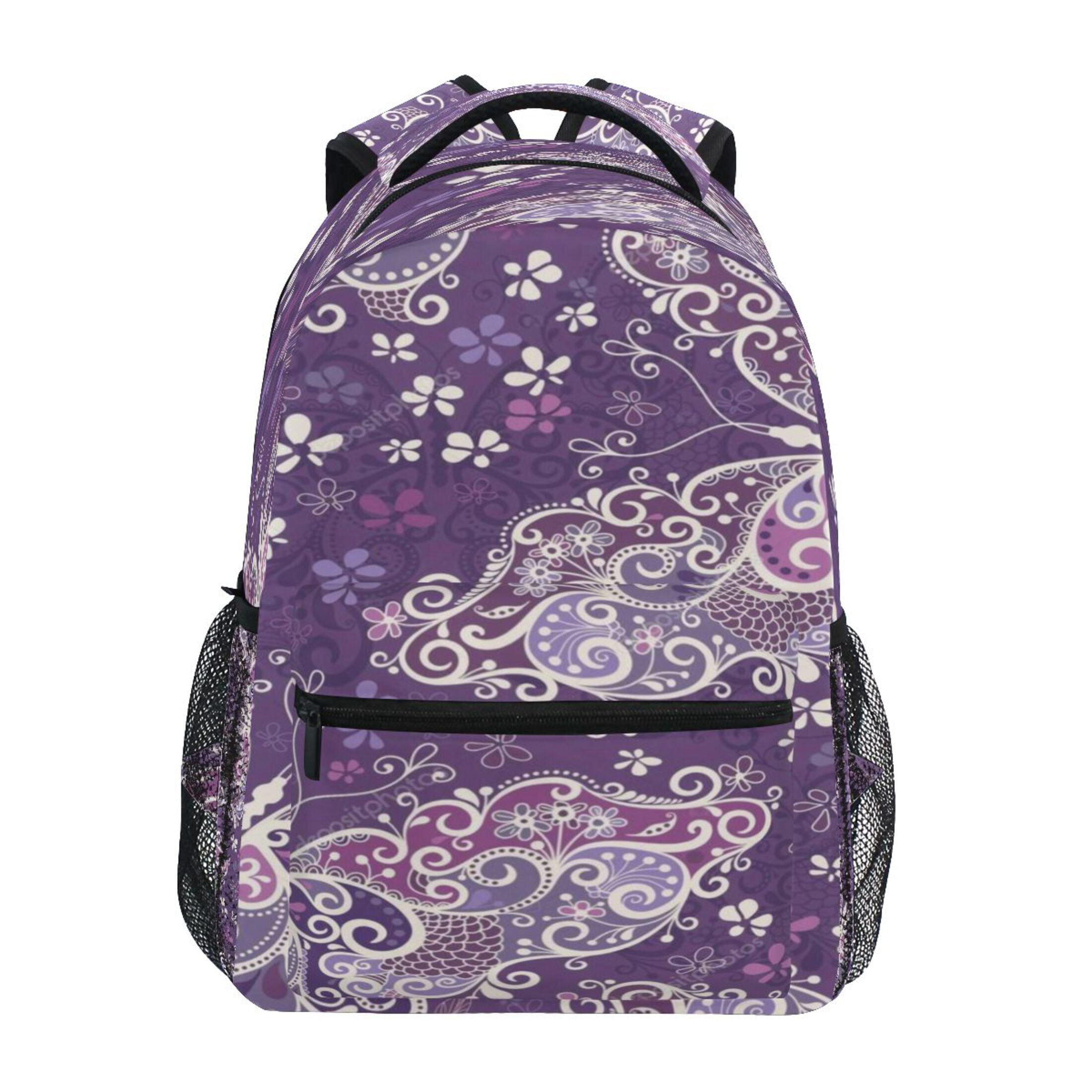 DIXRUYEE Backpack Schoolbag Purple Paisley Swirl Pattern 15L/18L 2-SIZE ...