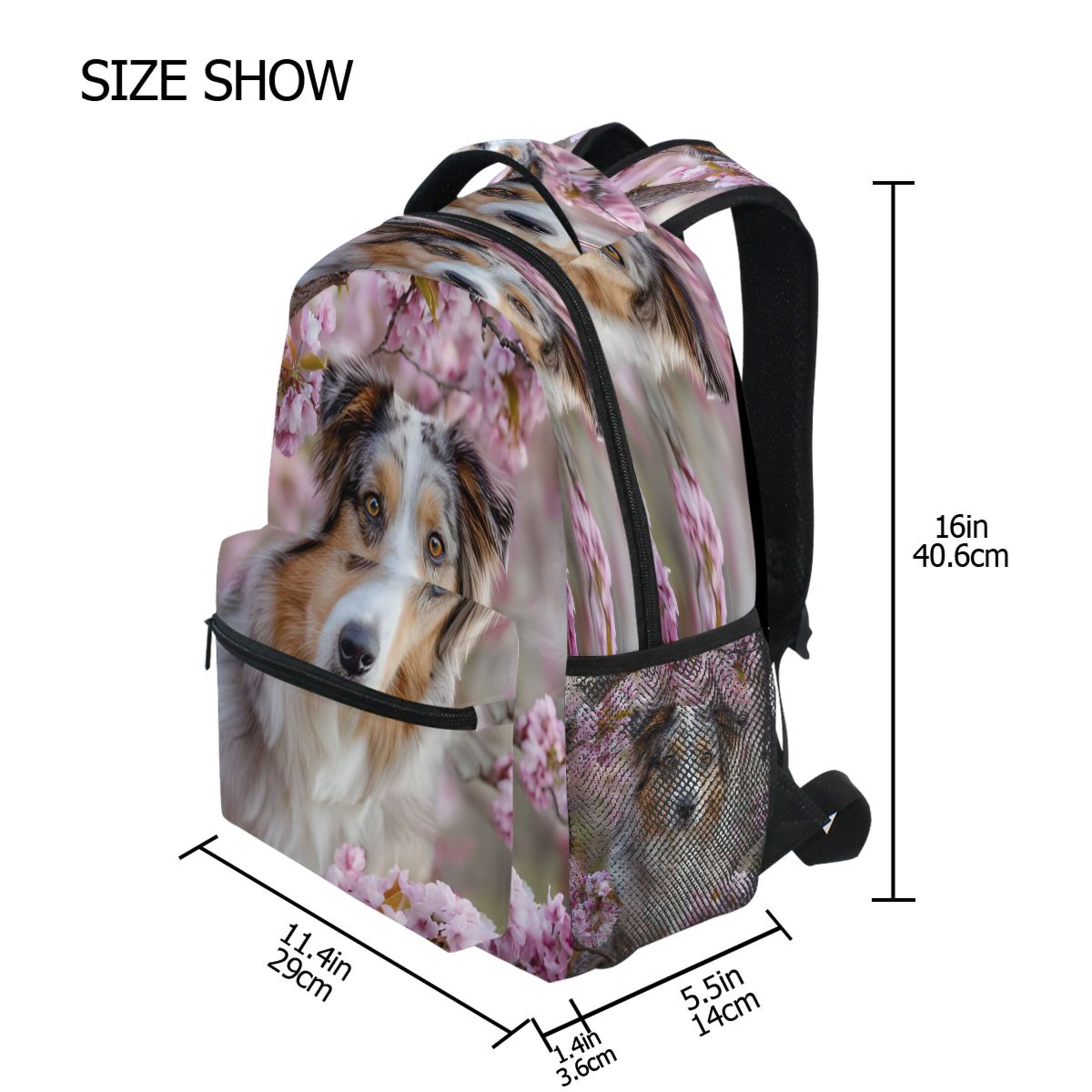 DIXRUYEE Backpack Schoolbag Soft Cherry Blossom Collie Pattern 15L/18L ...