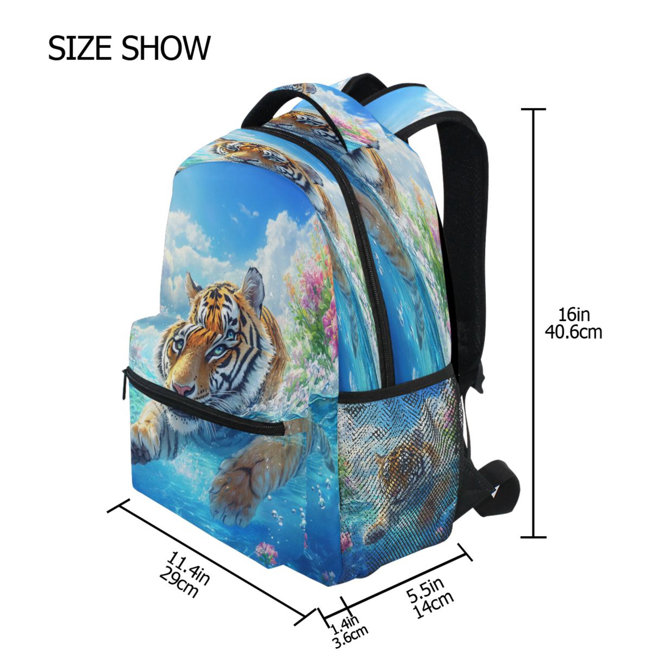 DIXRUYEE Backpack Schoolbag Tigers in Floral Waters Pattern 15L/18L 2 ...