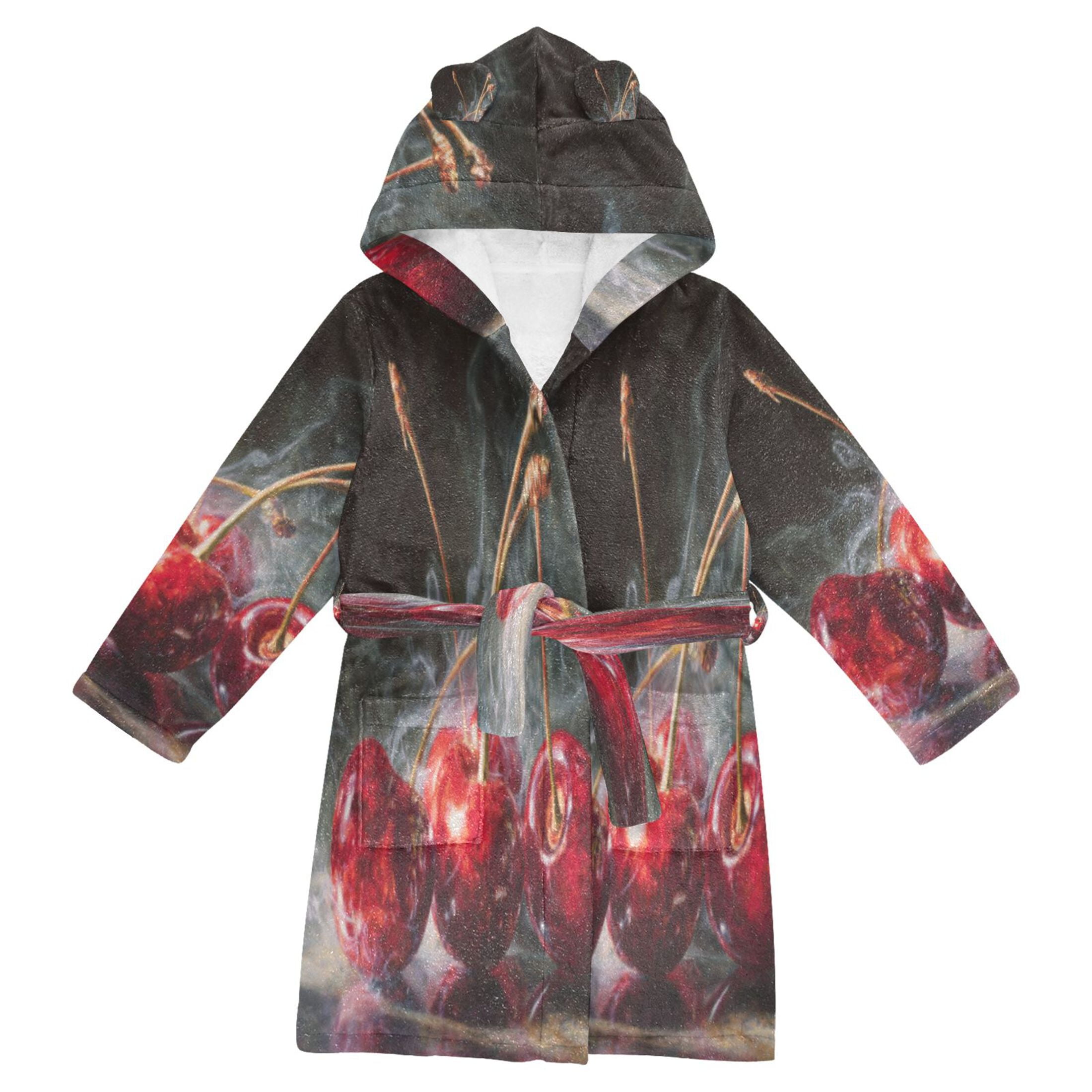 DIXRUYEE Bathrobes Belt Hooded Cherry Inferno Creative Pattern ...