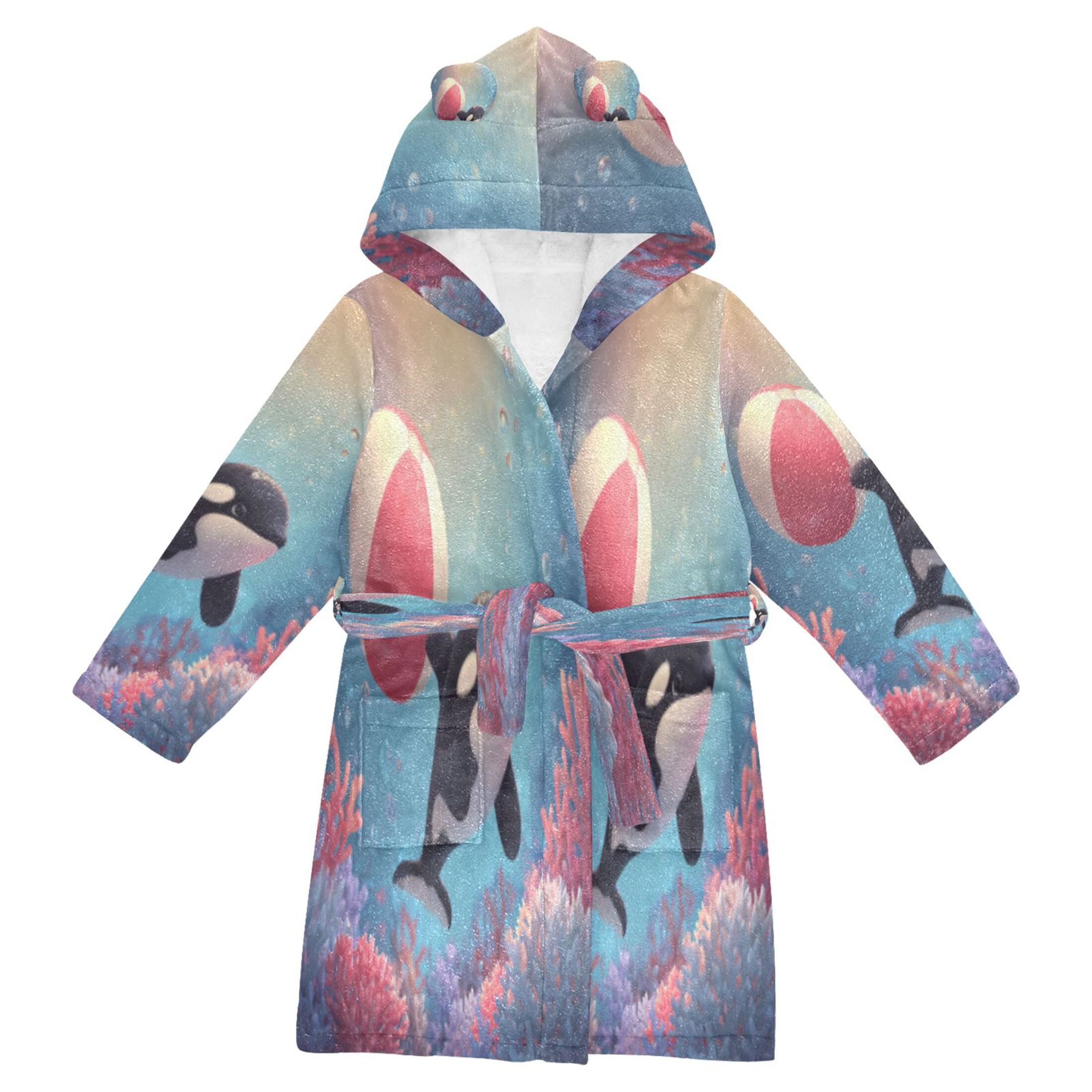 DIXRUYEE Bathrobes Belt Hooded Orca Beach Ball Creative Pattern ...