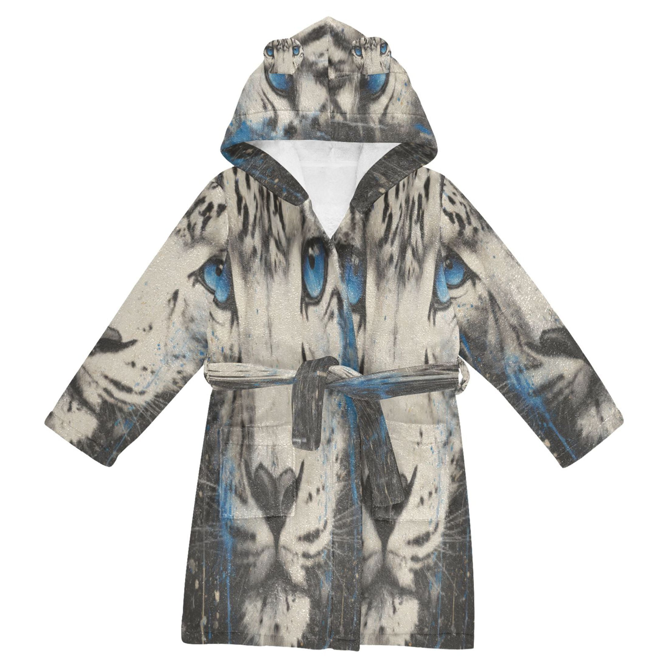 DIXRUYEE Bathrobes Belt Hooded Snow Leopard Gaze Creative Pattern ...