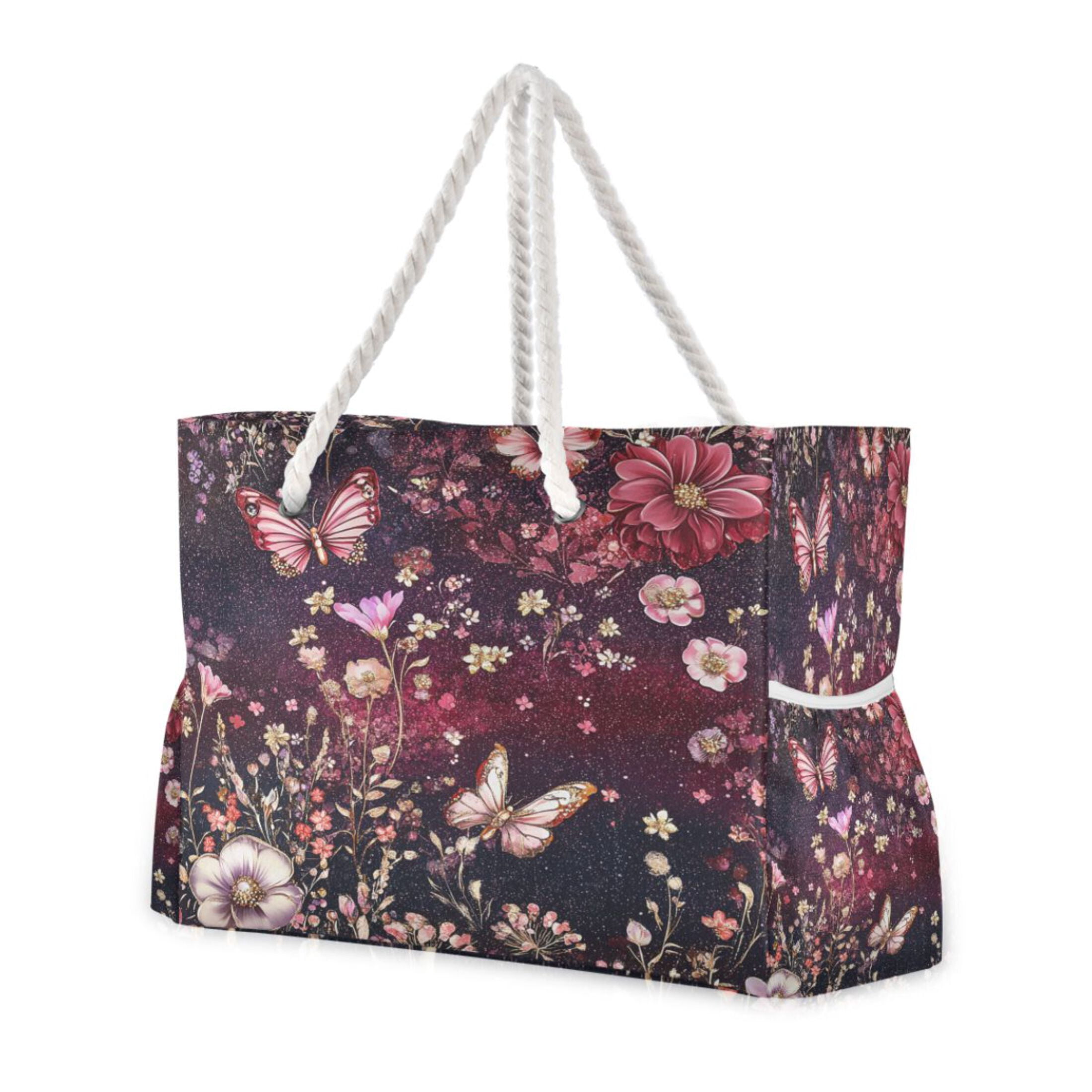 DIXRUYEE Beach Cooler Travel Tote Bags Beach Bag Fashion Butterflies ...