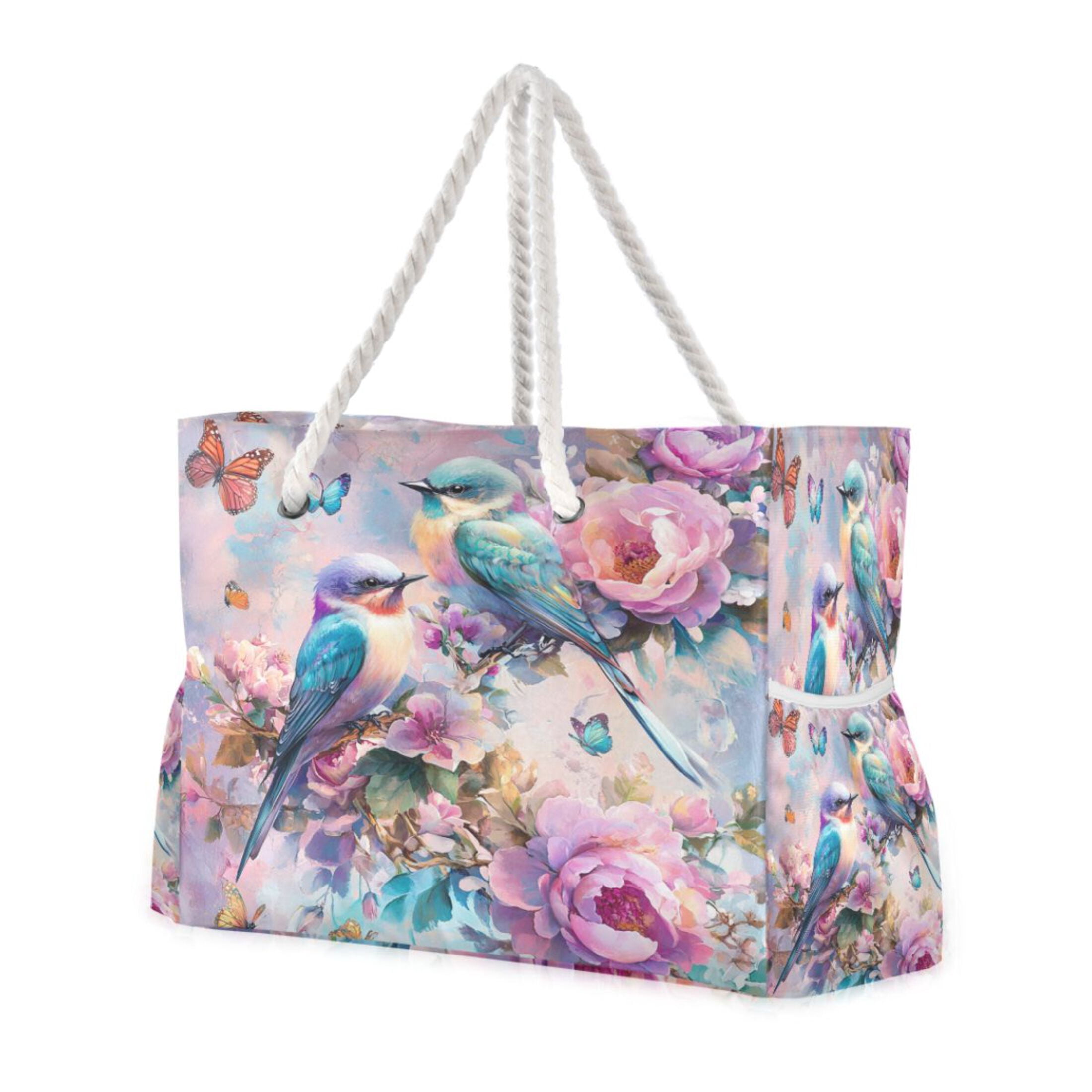 DIXRUYEE Beach Cooler Travel Tote Bags Beach Bag Fashion Cute Birds and ...