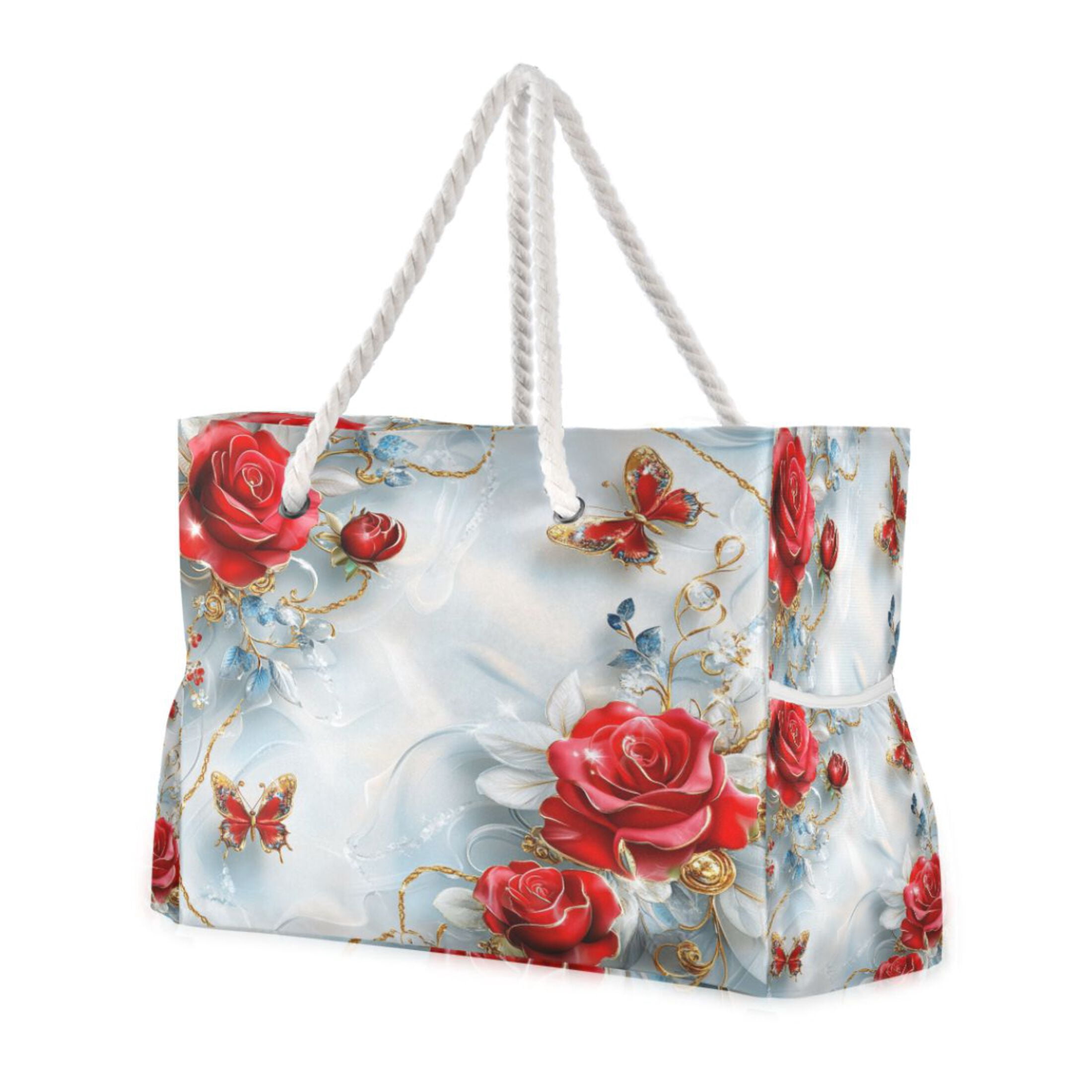 DIXRUYEE Beach Cooler Travel Tote Bags Beach Bag Fashion Radiant Roses ...