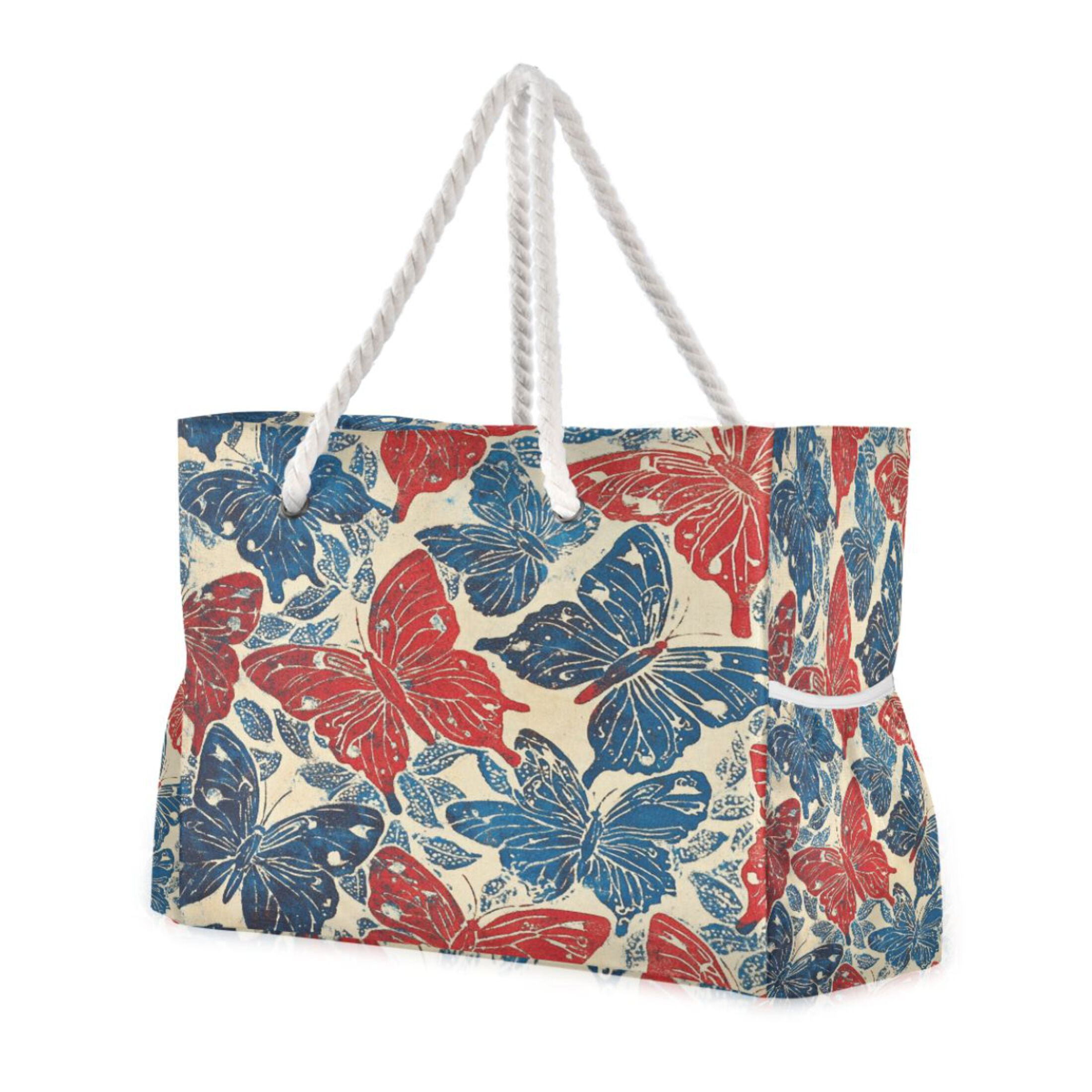 DIXRUYEE Beach Cooler Travel Tote Bags Beach Bag Fashion Red and Blue ...