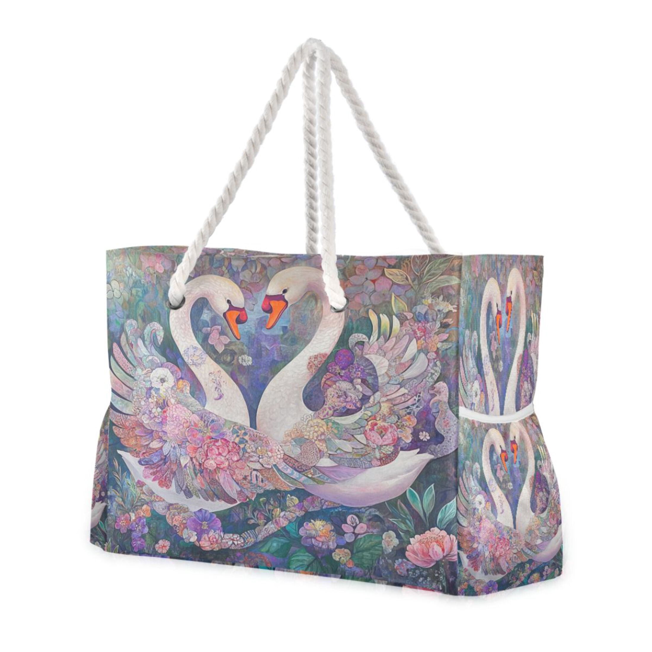 DIXRUYEE Beach Cooler Travel Tote Bags Beach Bag Fashion Swan Love in ...