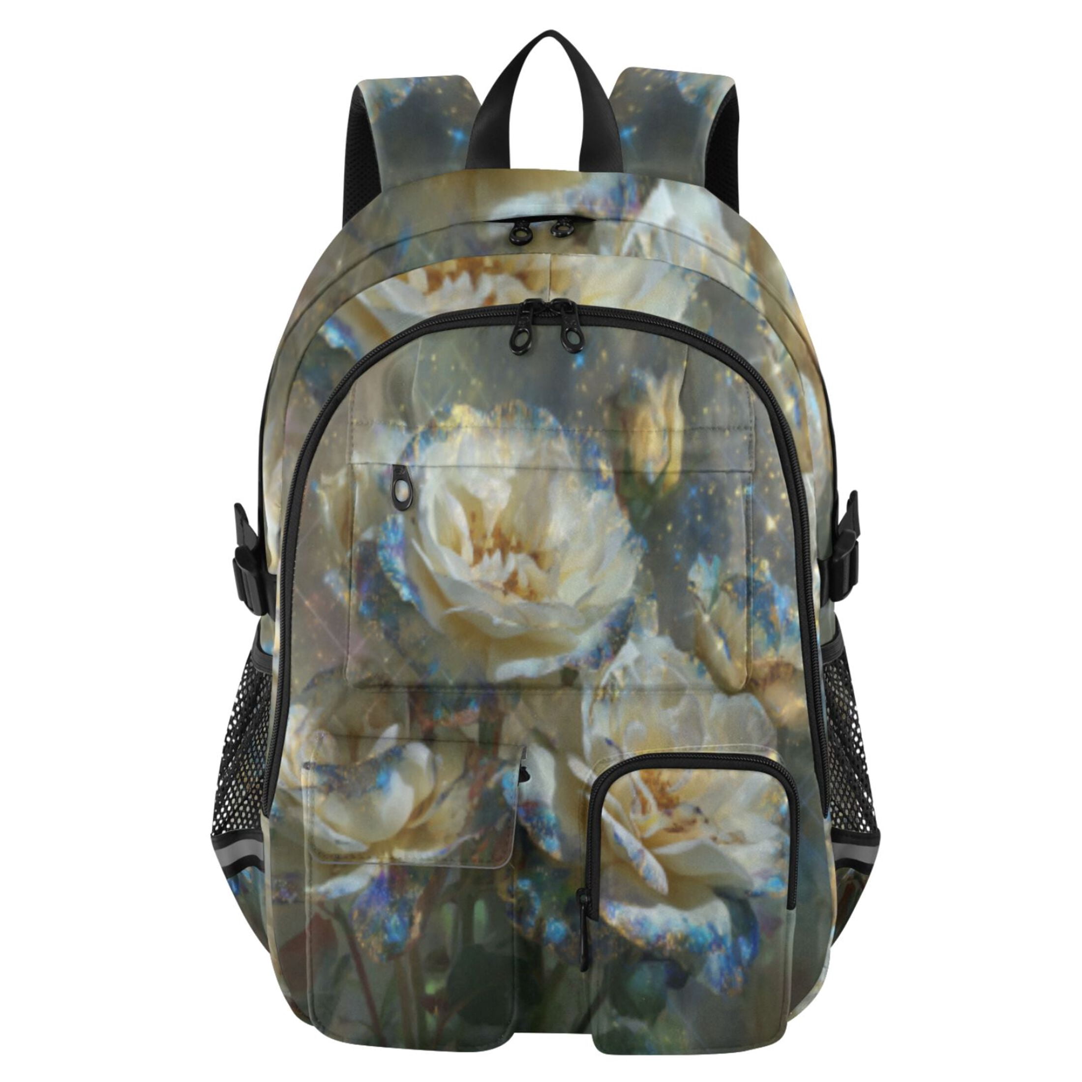 DIXRUYEE Celestial Ivory Roses Backpack for School 14”Laptop Compatible ...