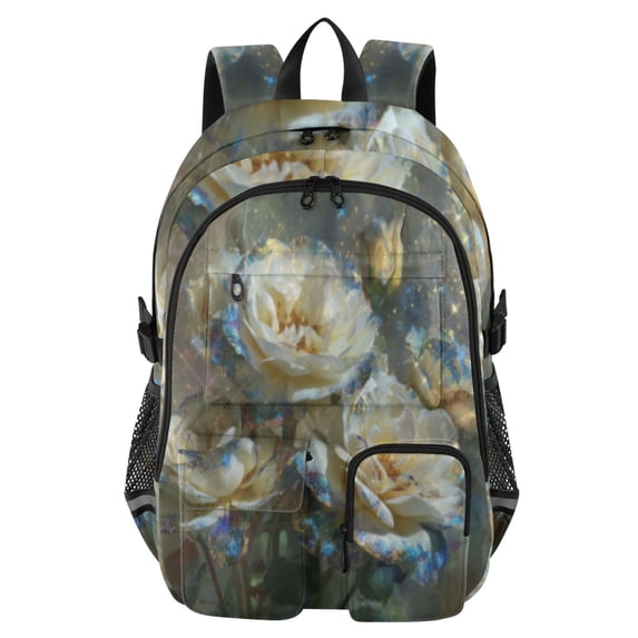 DIXRUYEE Celestial Ivory Roses Backpack for School 14”Laptop Compatible ...
