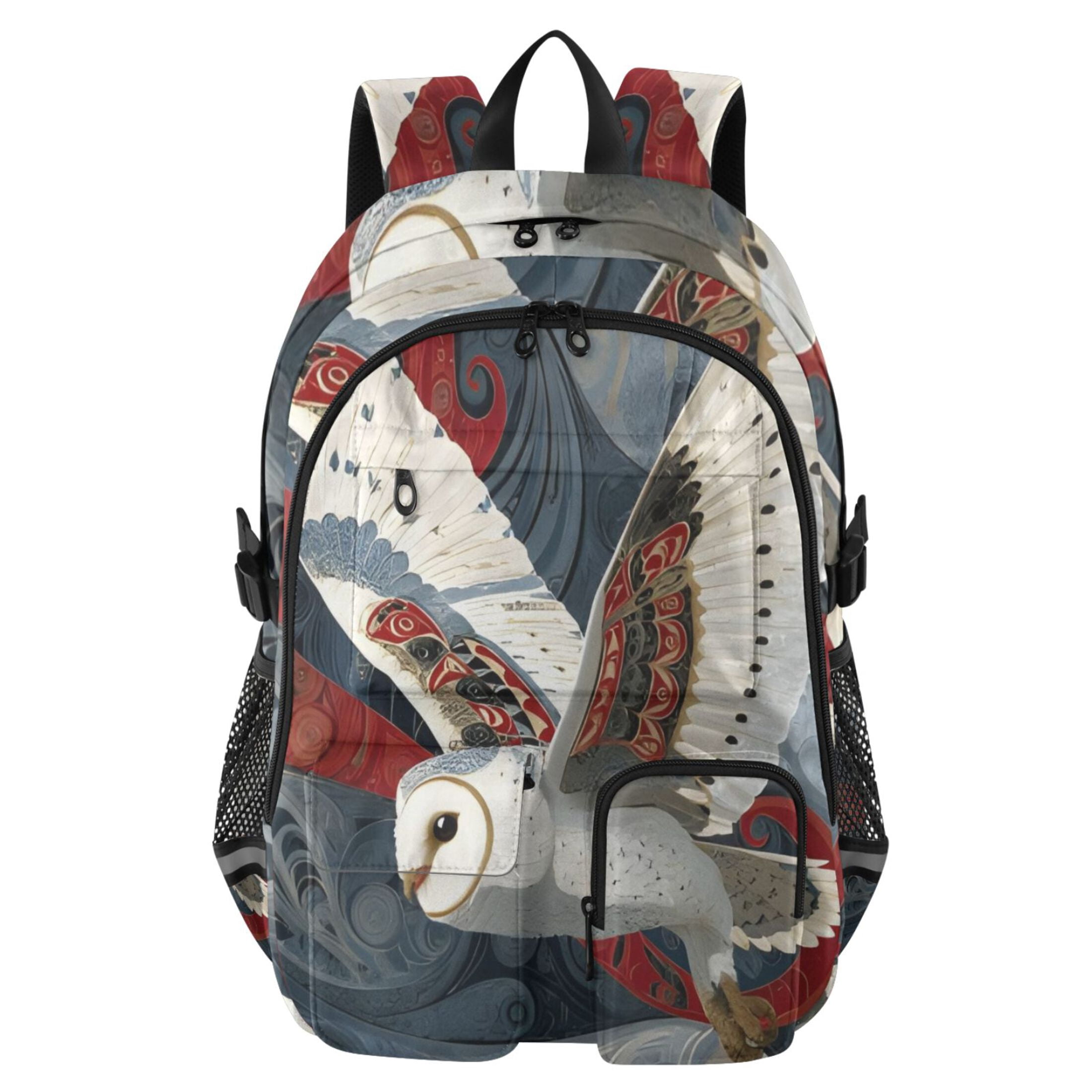 DIXRUYEE Crimson-pattern Owl Backpack for School 14”Laptop Compatible ...