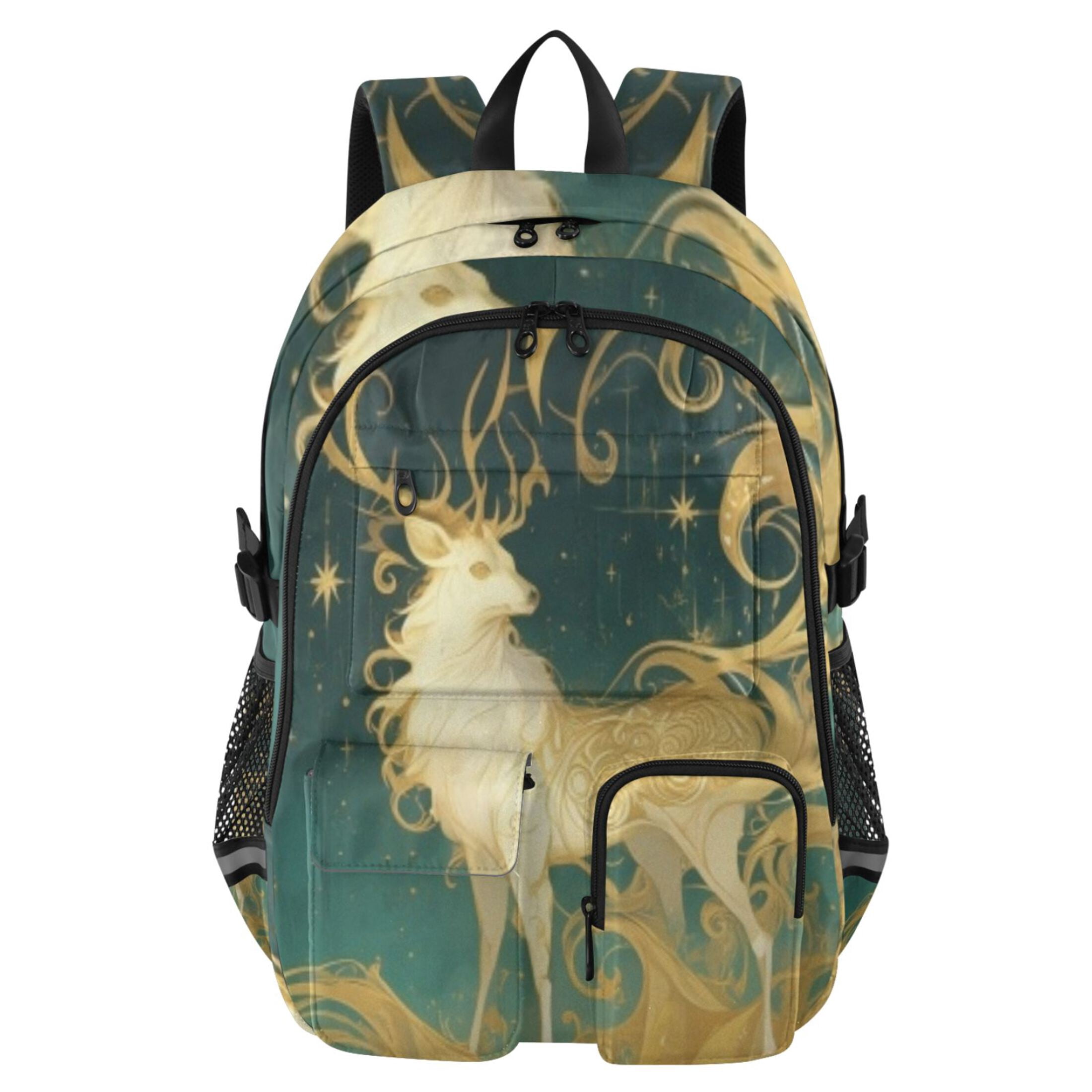 DIXRUYEE Elegant Gilded Deer Backpack for School 14”Laptop Compatible ...
