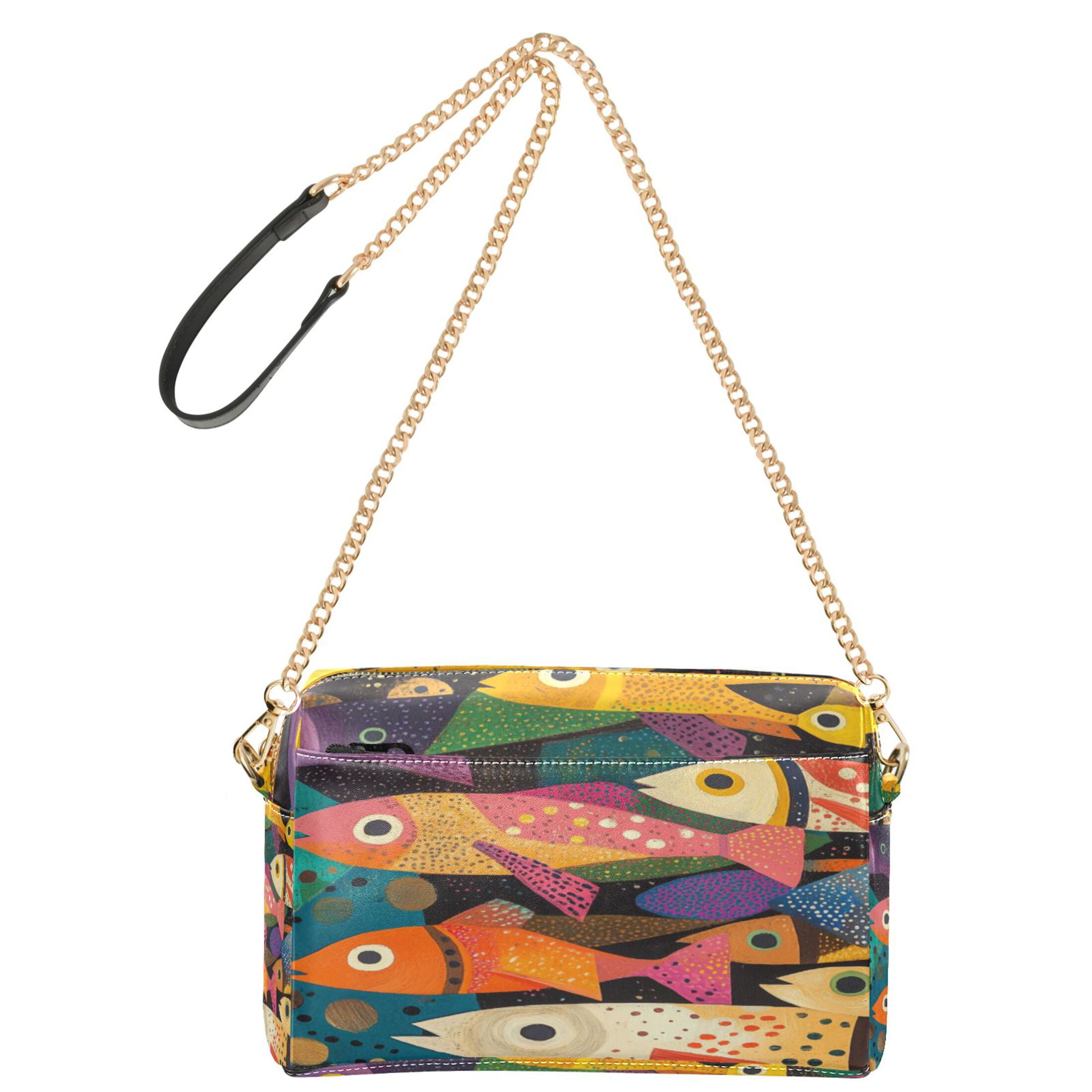 DIXRUYEE Fashion Triple Zip Small Crossbody Bag Creatively Fish Parade ...