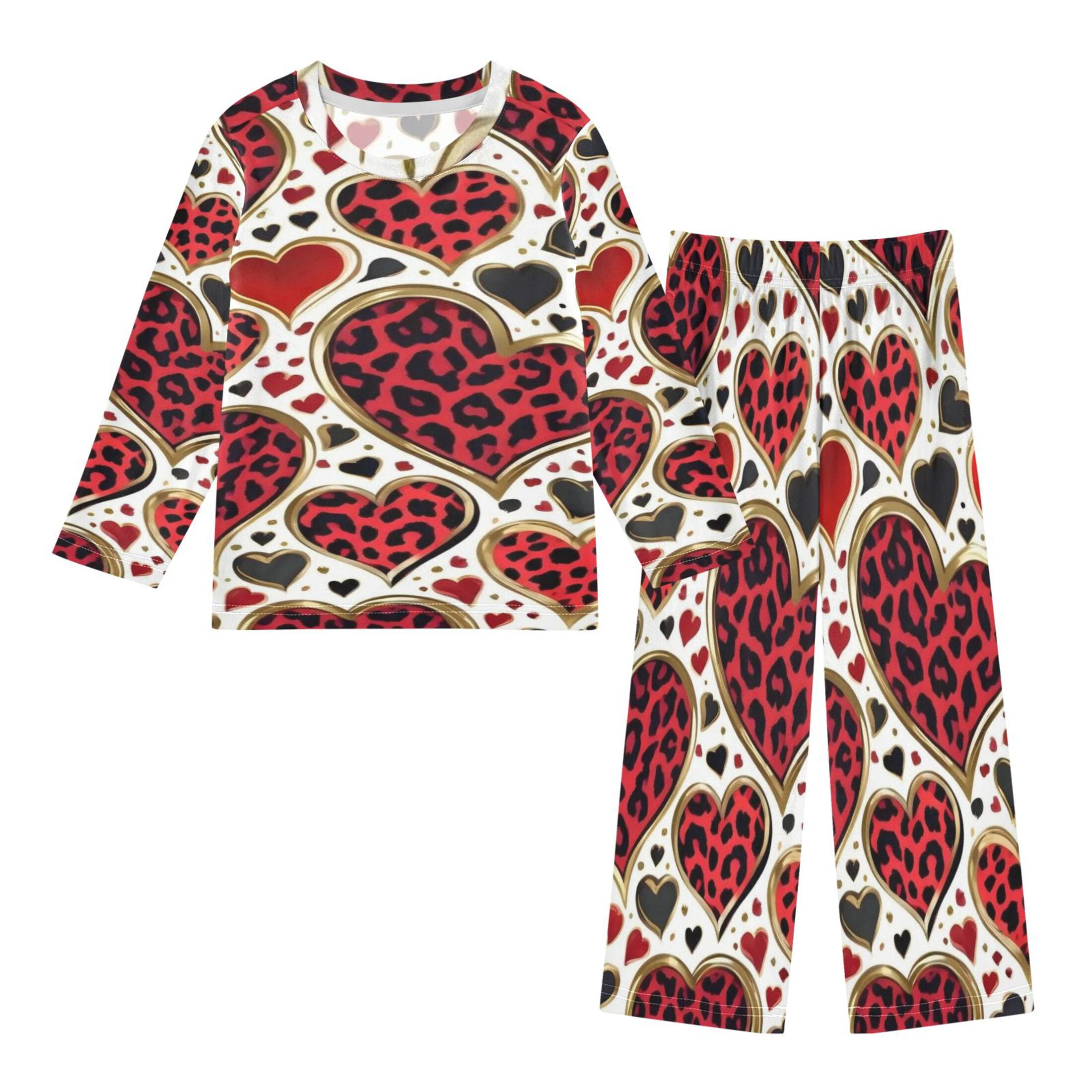 DIXRUYEE Fleece Pajama Set Loose Style Elastic Waist Pockets Leopard ...